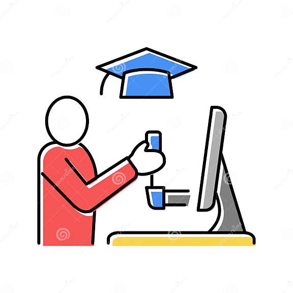 Education Flight Simulator on Computer Color Icon Vector Illustration ...