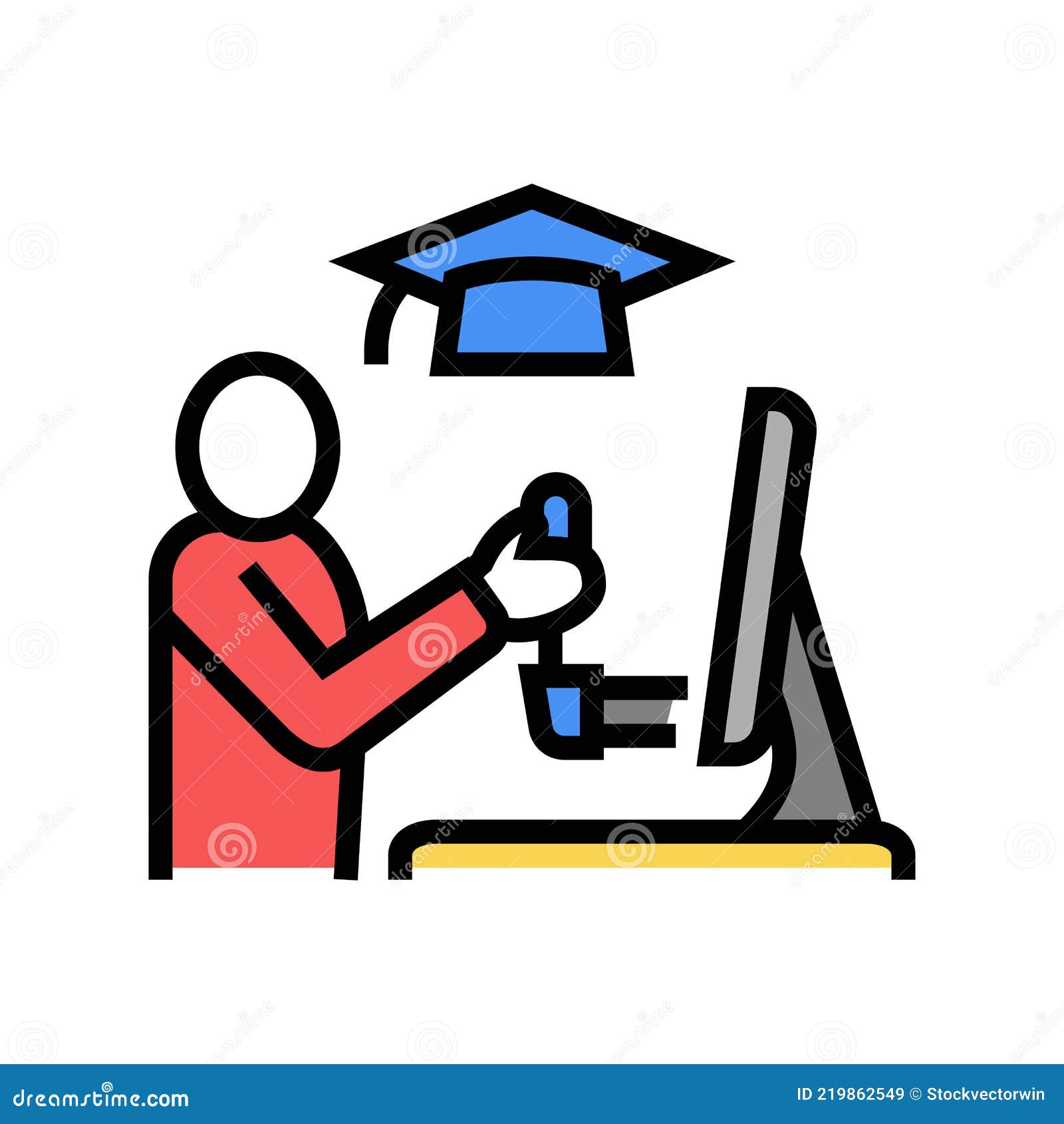 Education Flight Simulator on Computer Color Icon Vector Illustration ...