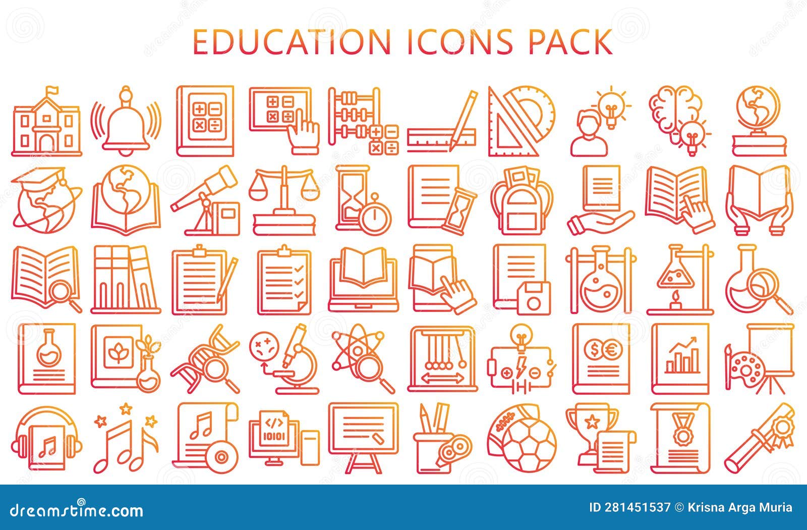 Education Gradient Outline Icons Pack Stock Vector - Illustration of ...