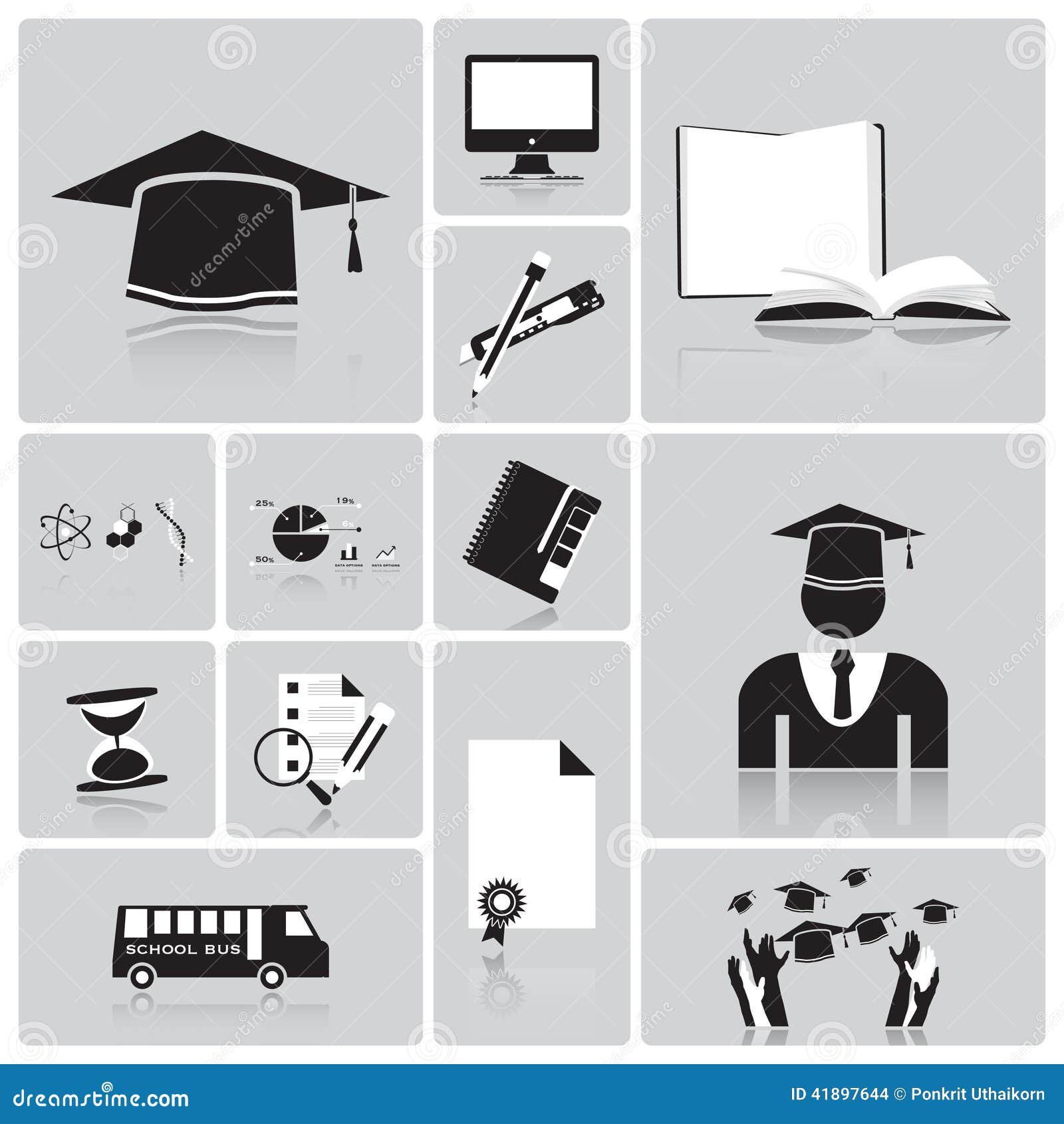 Education and Graduation Icon Set Stock Vector - Illustration of learn ...