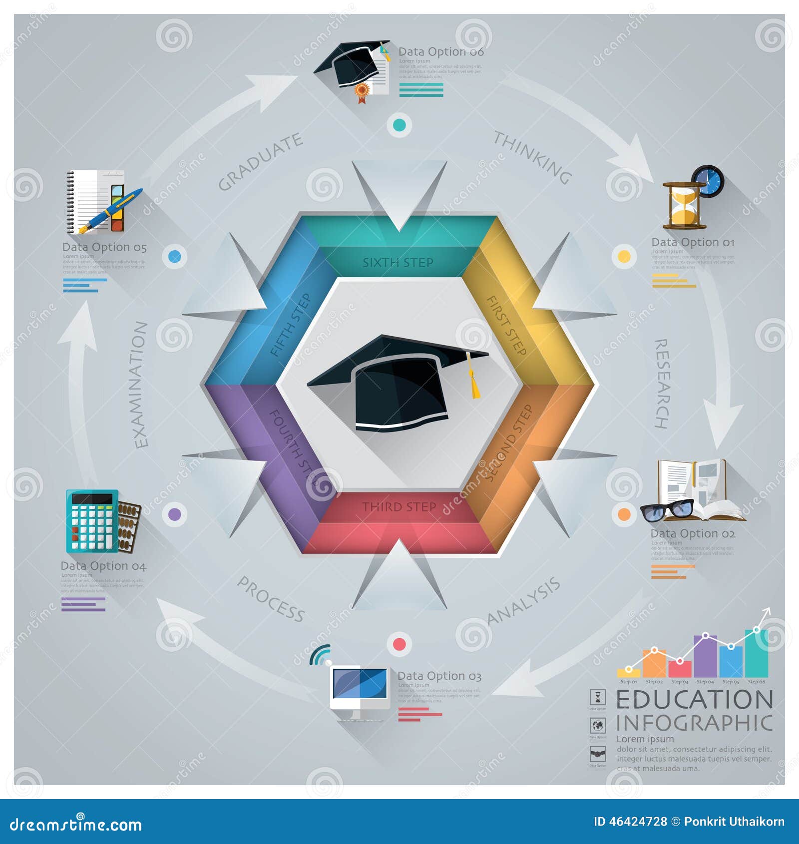 Education and Graduation Infographic with Hexagon Diagram Stock Vector ...