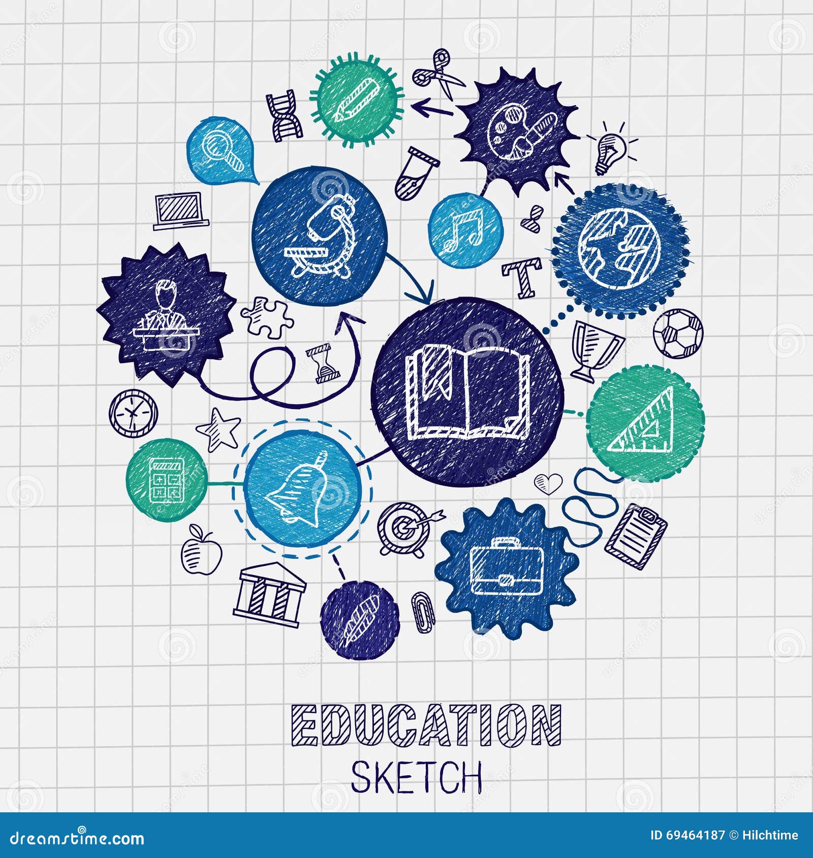 Education Hand Drawing Connected Icons Stock Vector - Illustration of ...