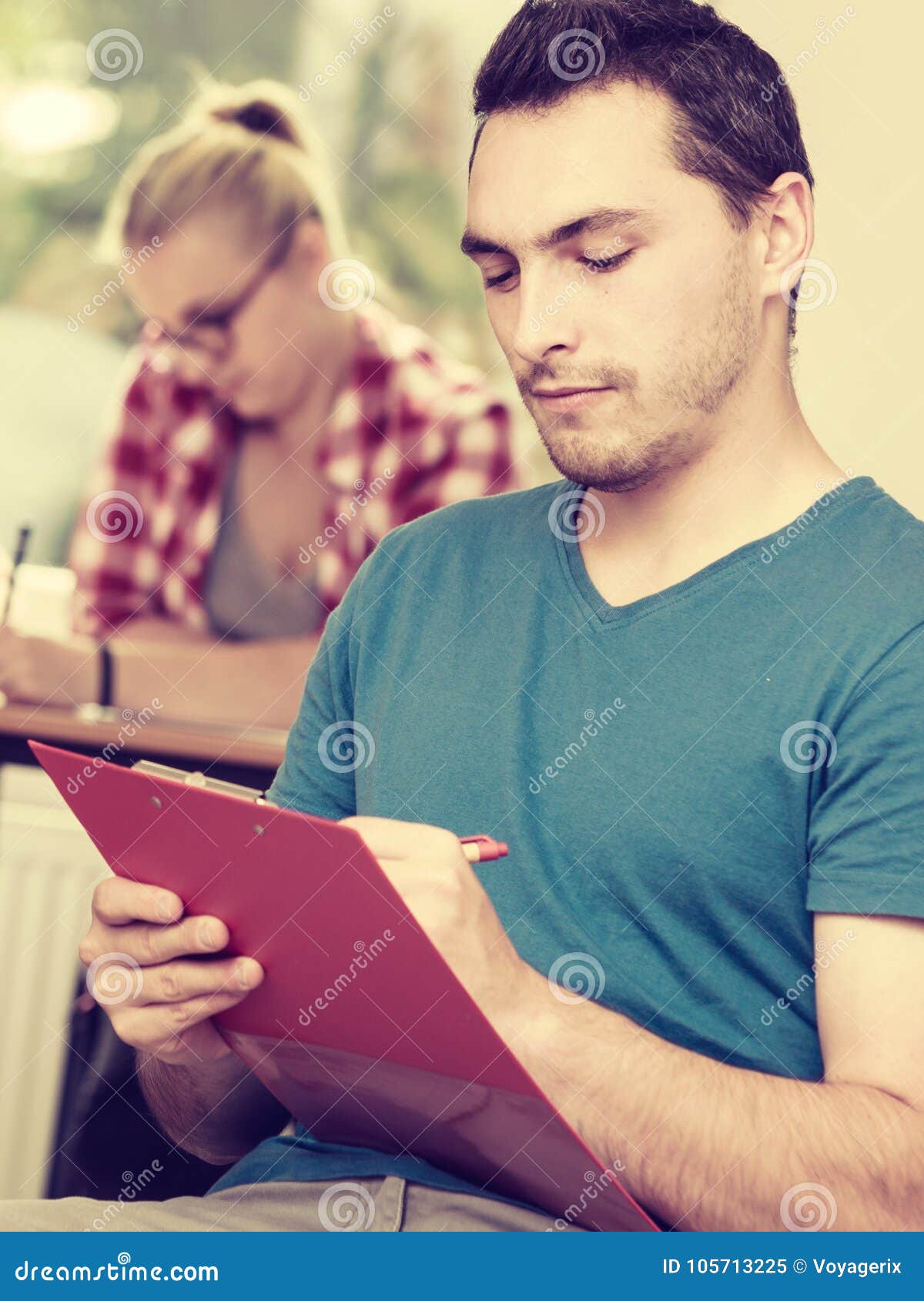 Student Guy in Front of Her Mates in Classroom Stock Image - Image of ...