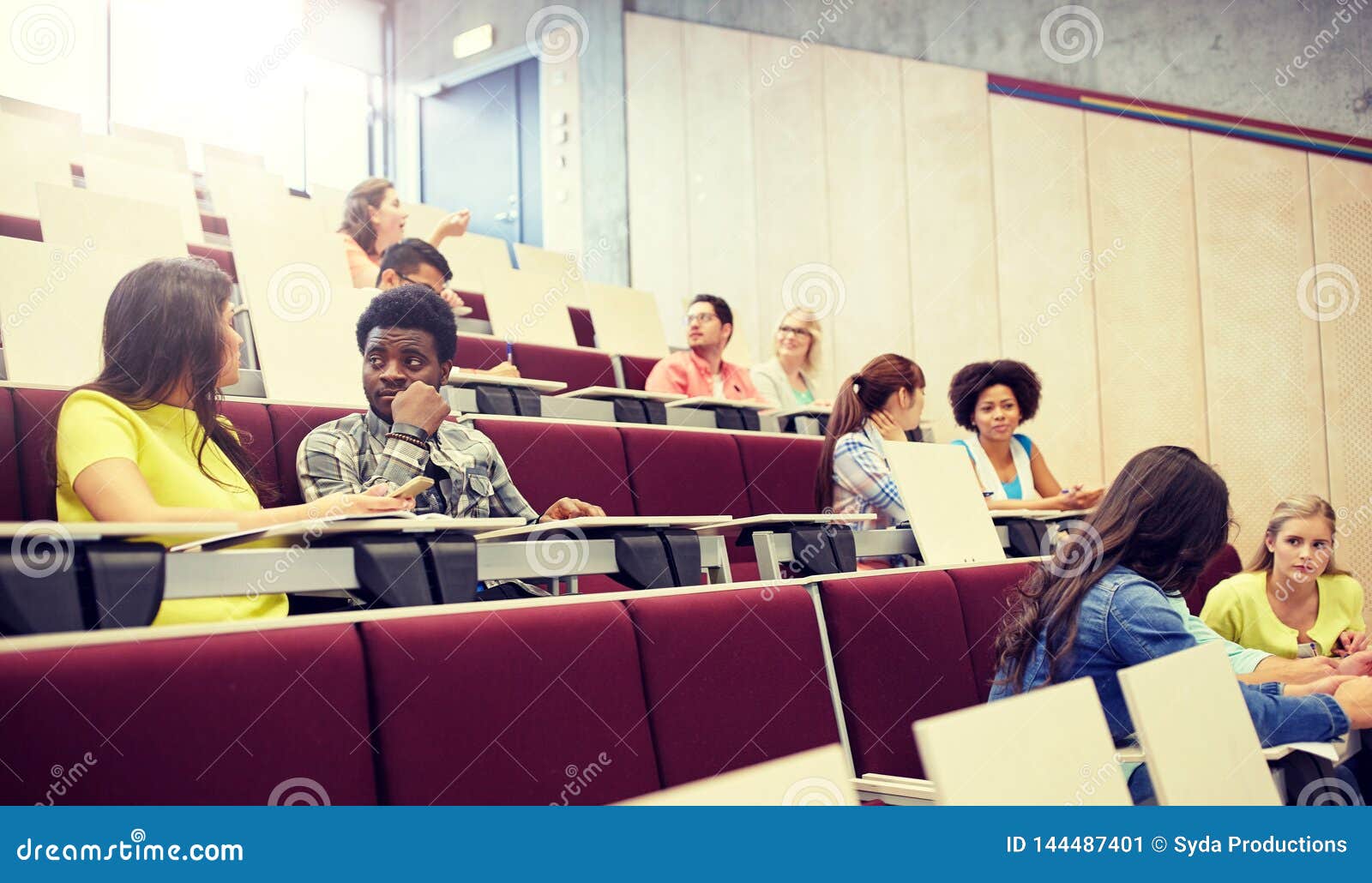 Group of Students with Notebooks at Lecture Hall Stock Image - Image of ...