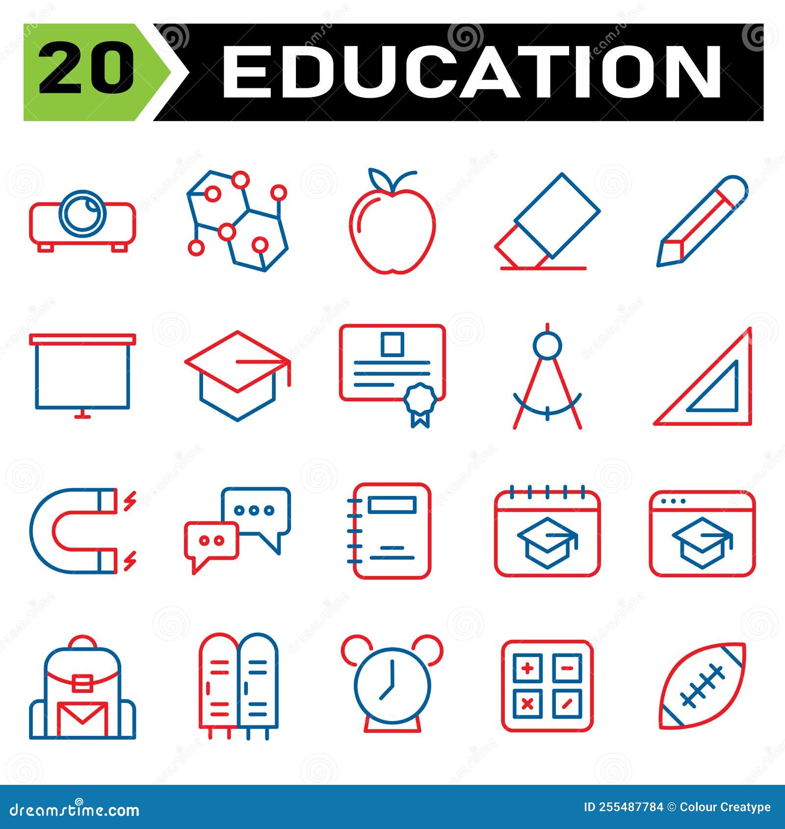 Education Icon Set Include Projector, Projection, Presentation ...