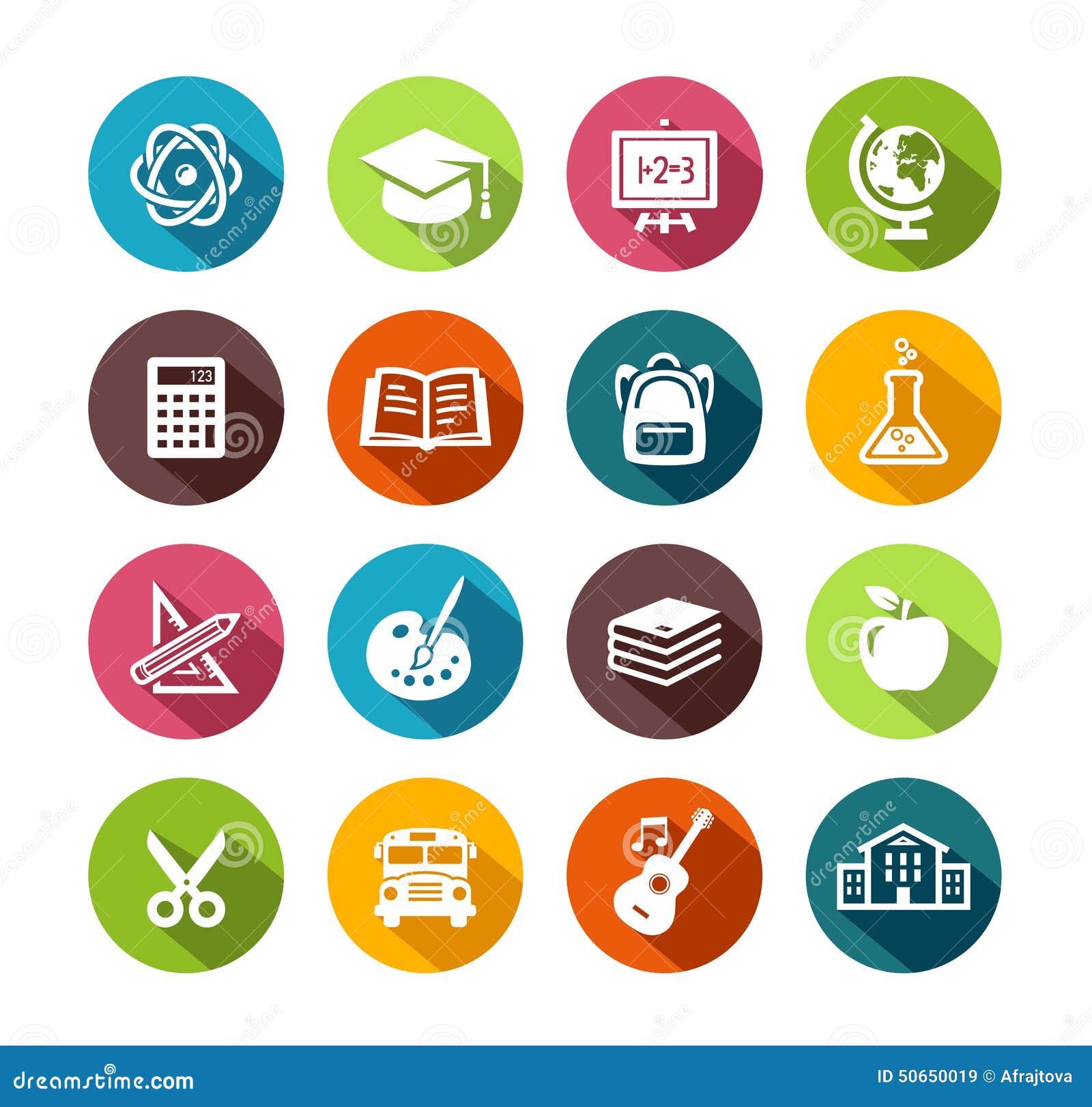 Education Icons in Flat Design Stock Vector - Illustration of drawing ...