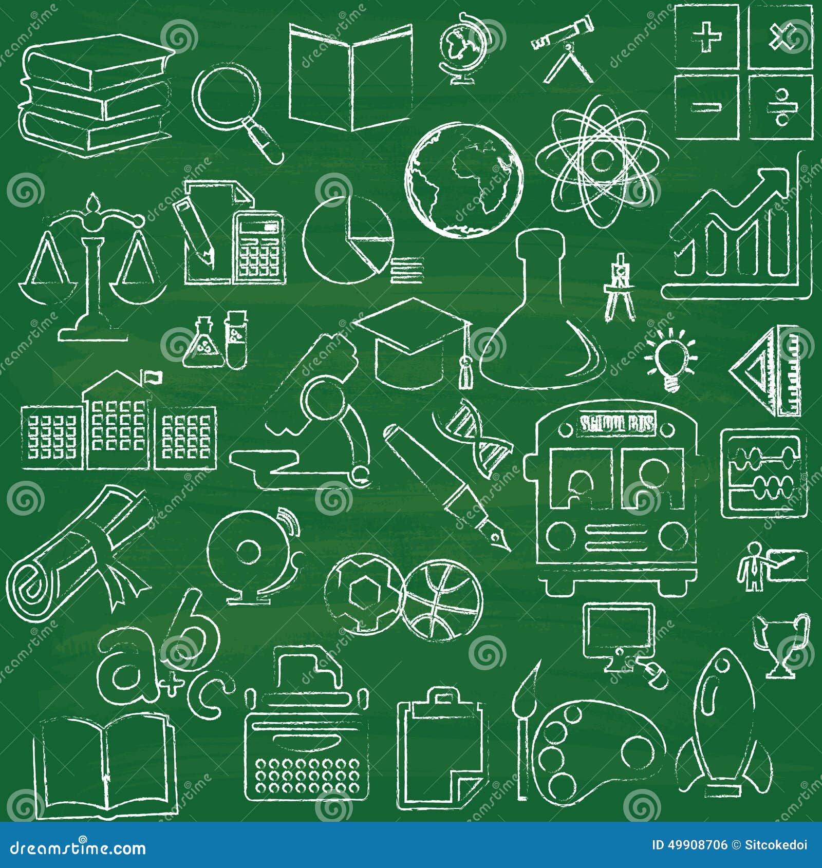 Education Icons on Green Board Stock Vector - Illustration of glass ...