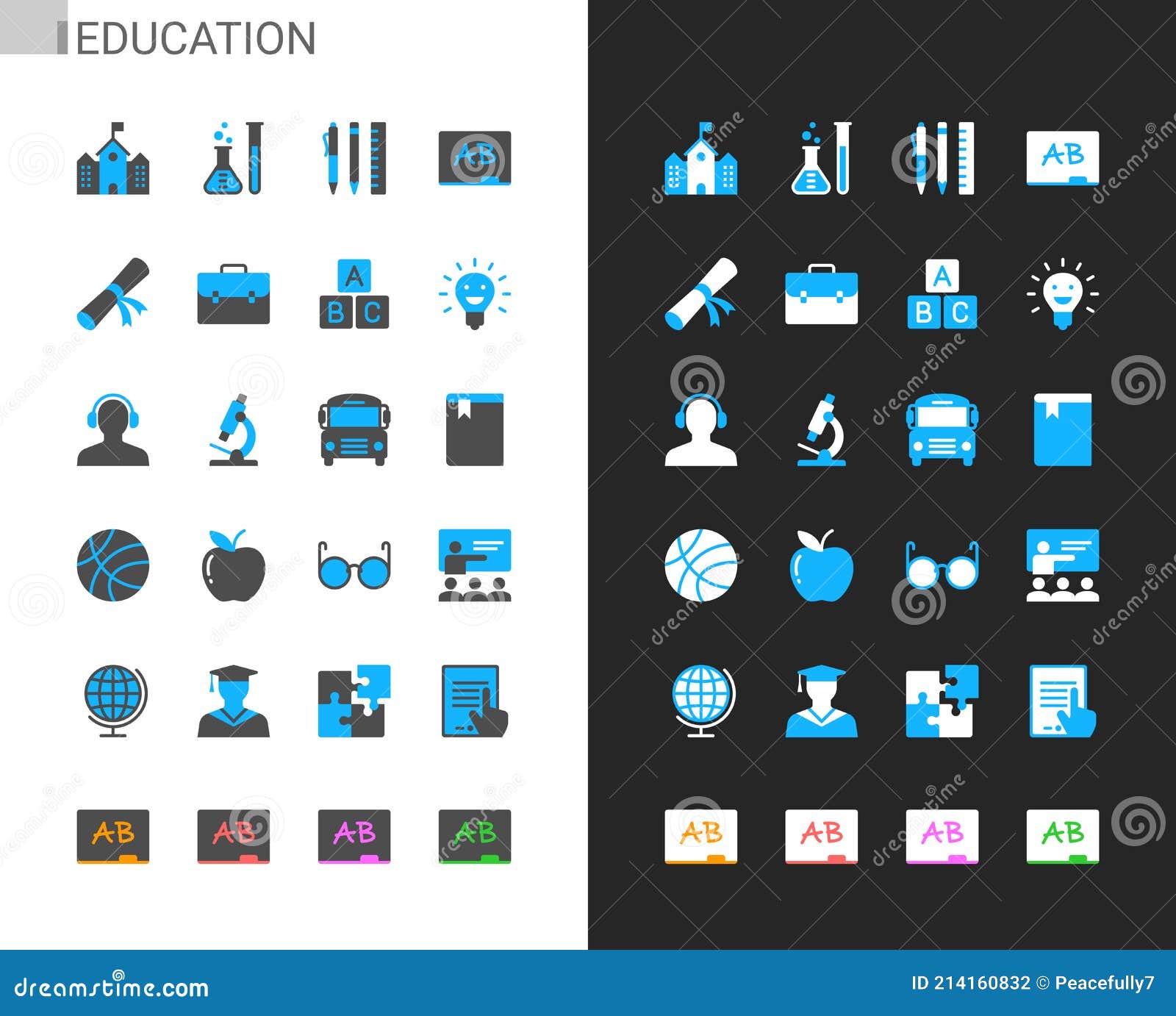 Education Icons Light and Dark Theme Stock Vector - Illustration of ...