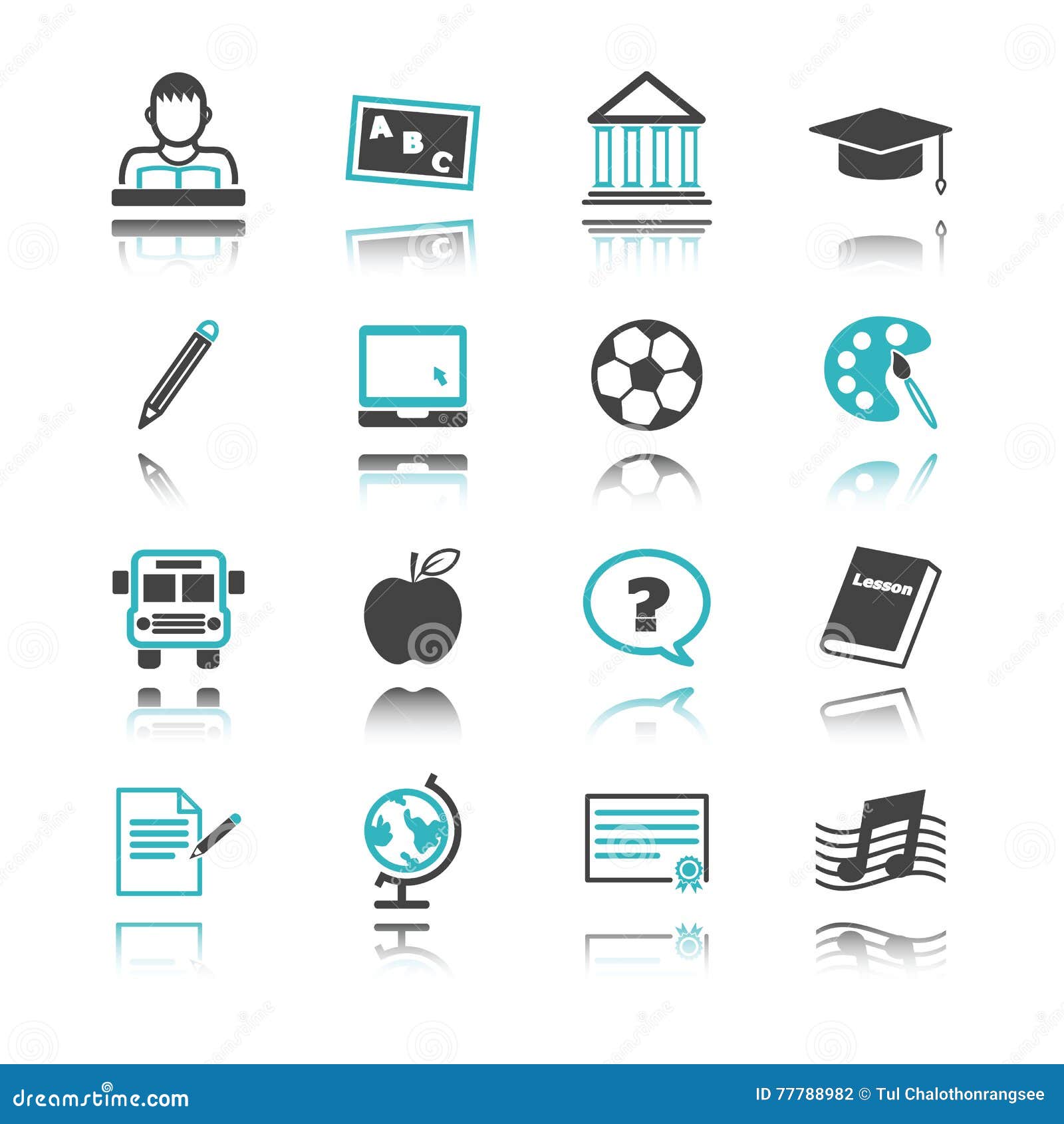 Education Icons with Reflection Stock Vector - Illustration of ...