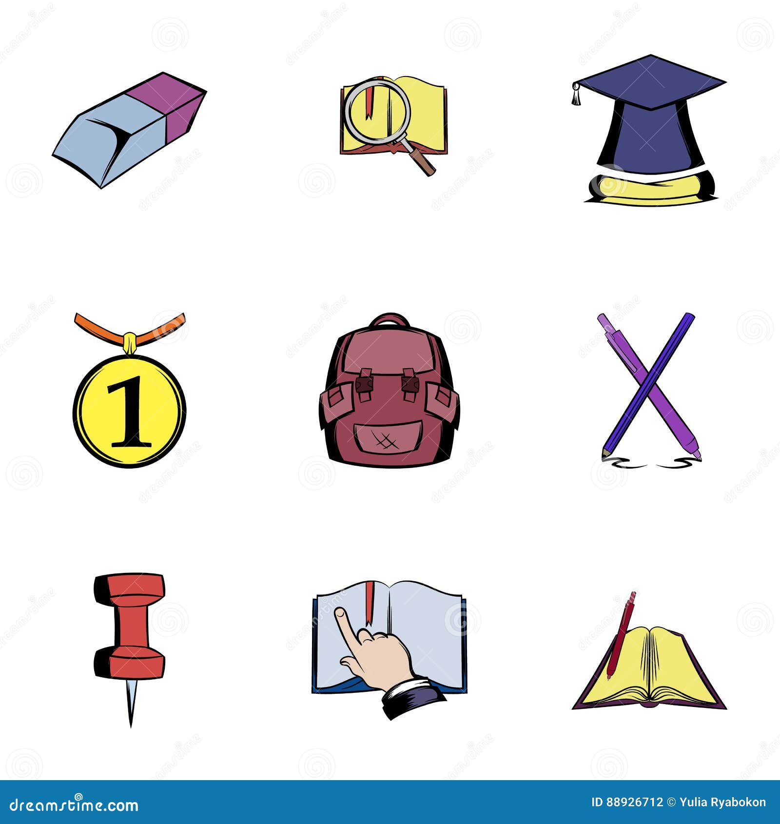 Education Icons Set, Cartoon Style Stock Vector - Illustration of chair ...