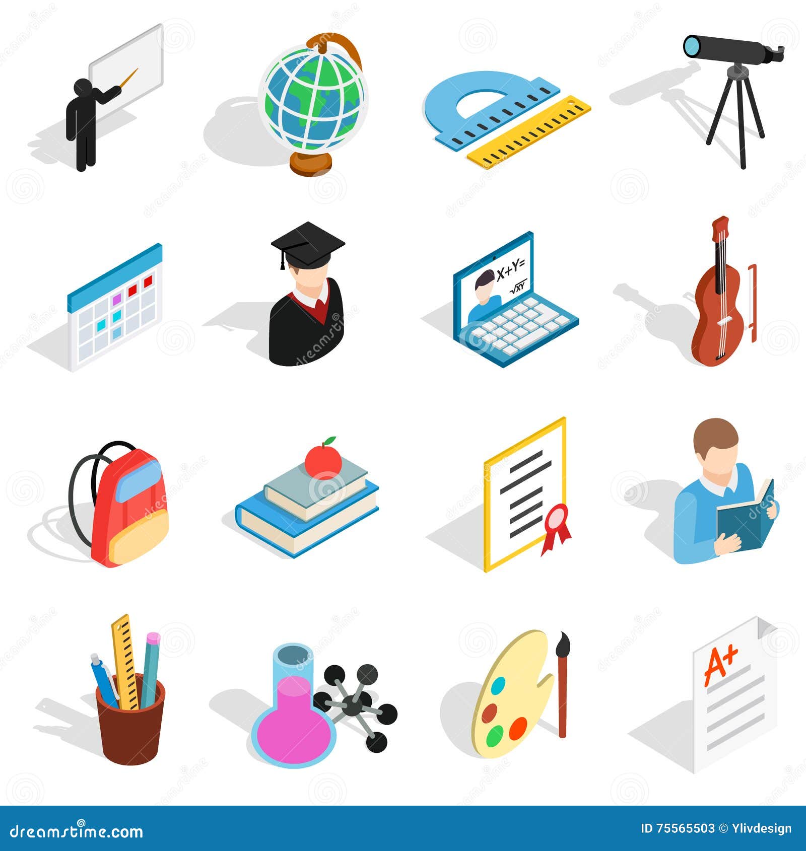 Education Icons Set, Isometric 3d Style Stock Vector - Illustration of ...