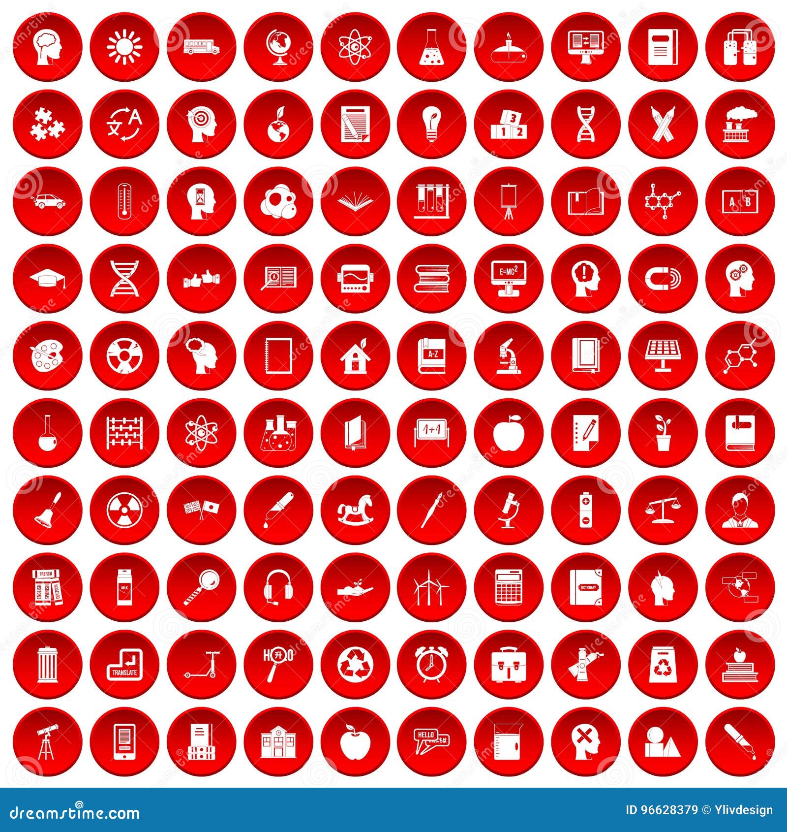 100 Education Icons Set Red Stock Vector - Illustration of education ...