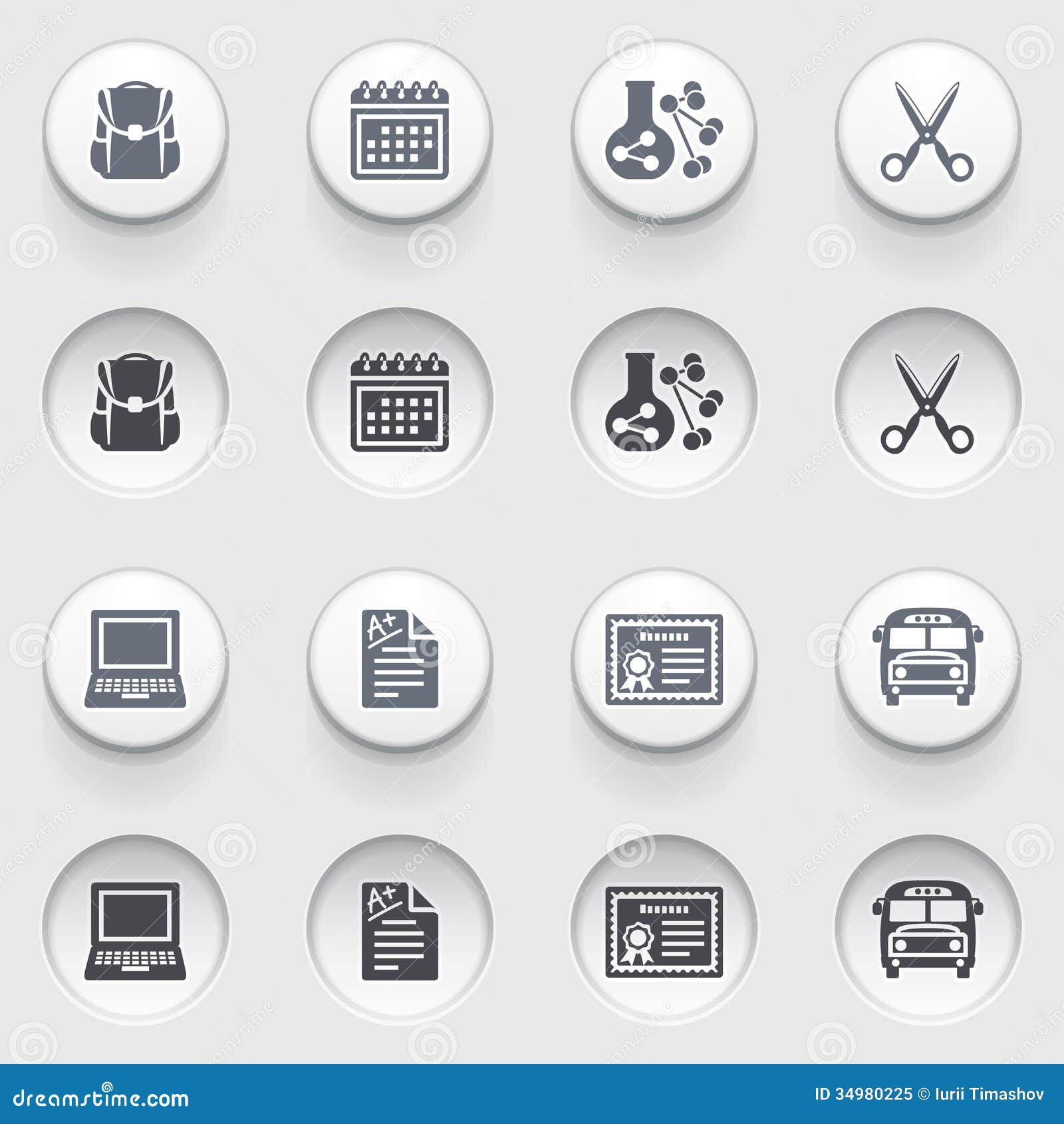 Education Icons on White Buttons. Set 2. Stock Vector - Illustration of ...