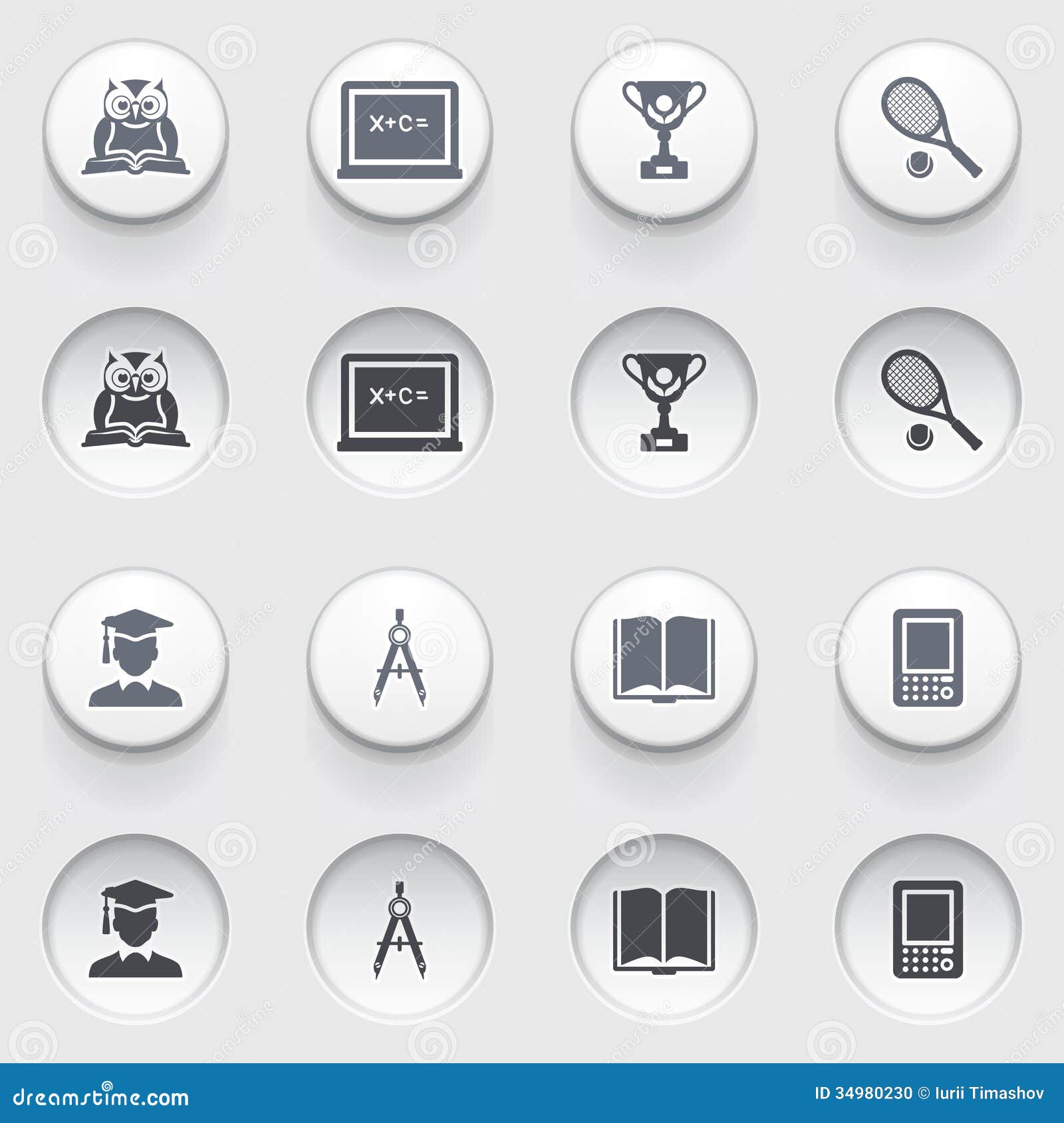 Education Icons on White Buttons. Set 1. Stock Vector - Illustration of ...