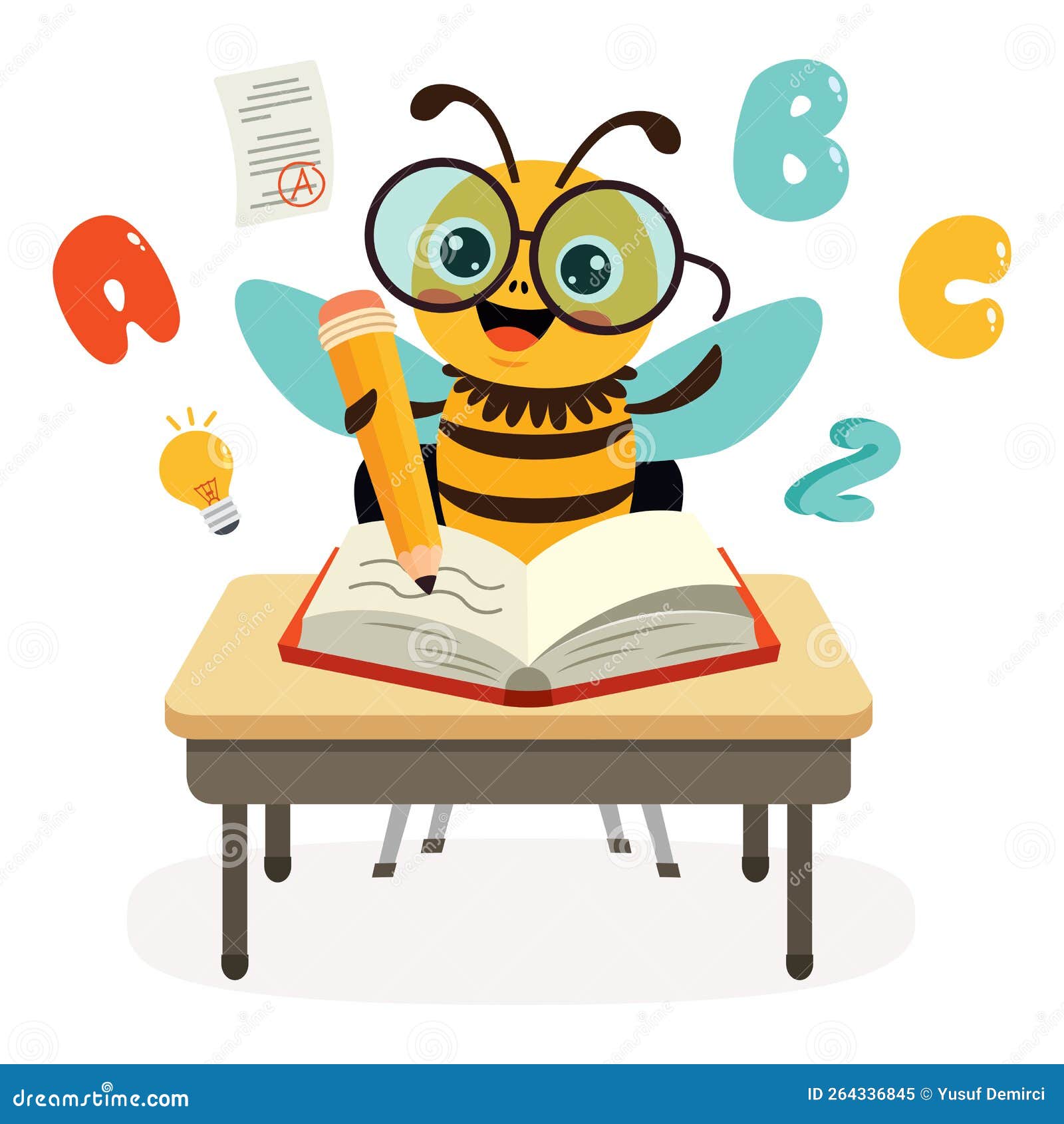Education Illustration with Cartoon Bee Stock Illustration ...