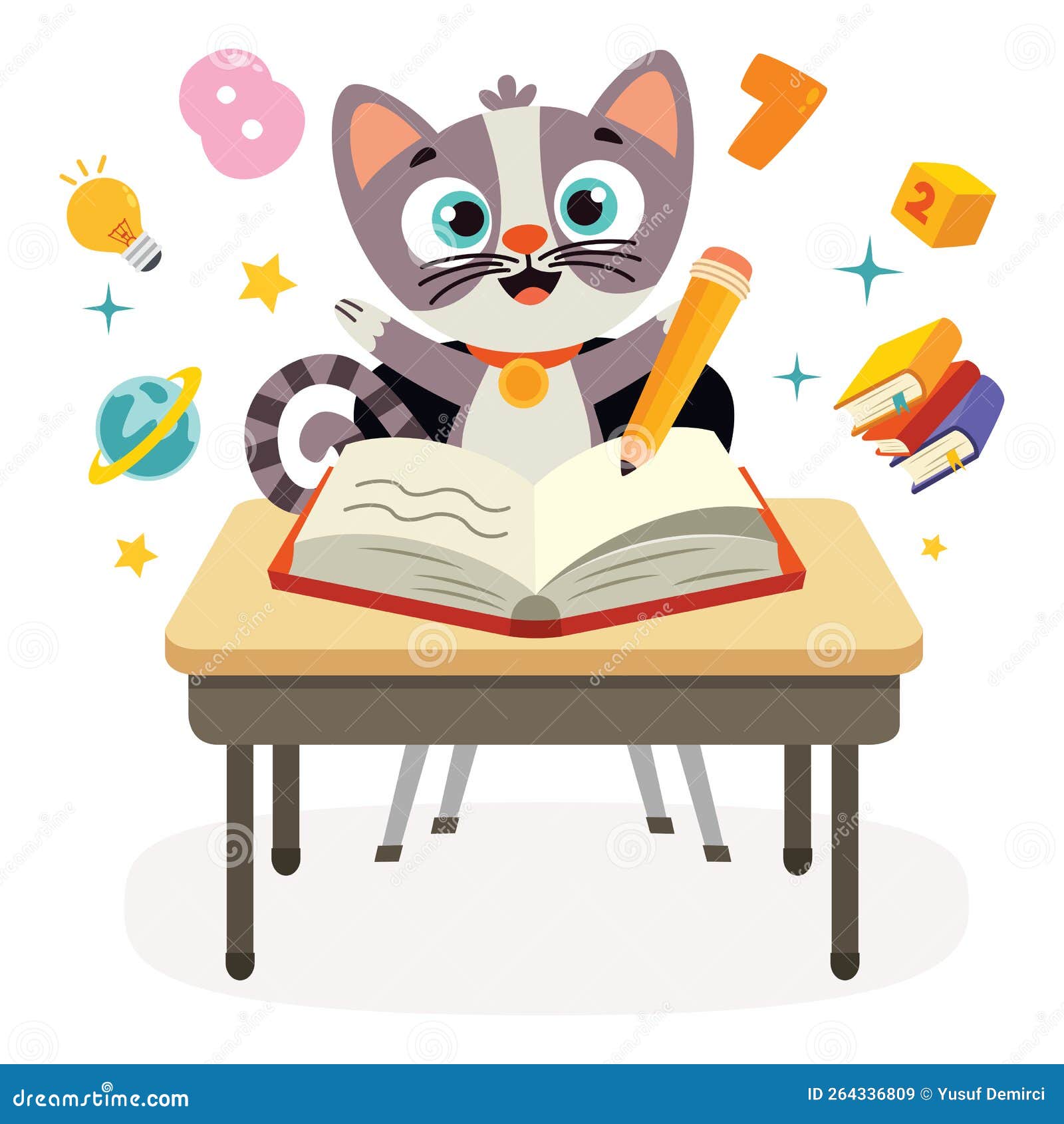 Education Illustration with Cartoon Cat Stock Illustration ...