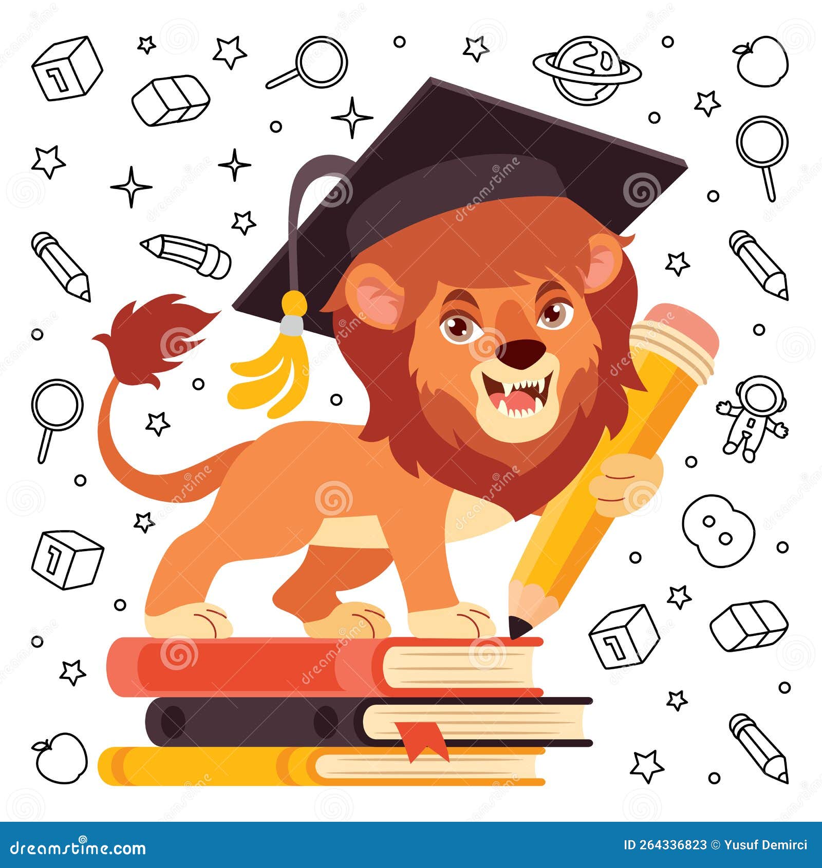 Education Illustration with Cartoon Lion Stock Illustration ...