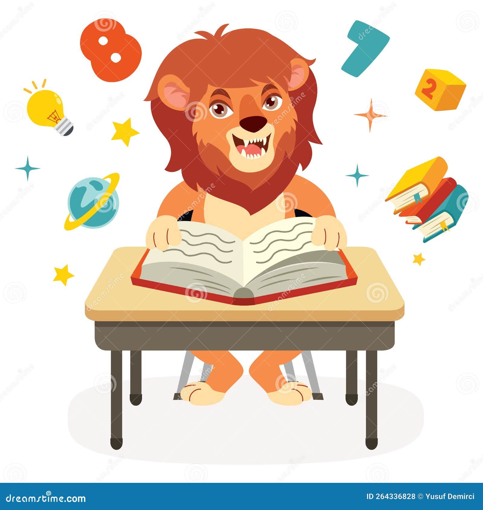 Education Illustration with Cartoon Lion Stock Illustration ...