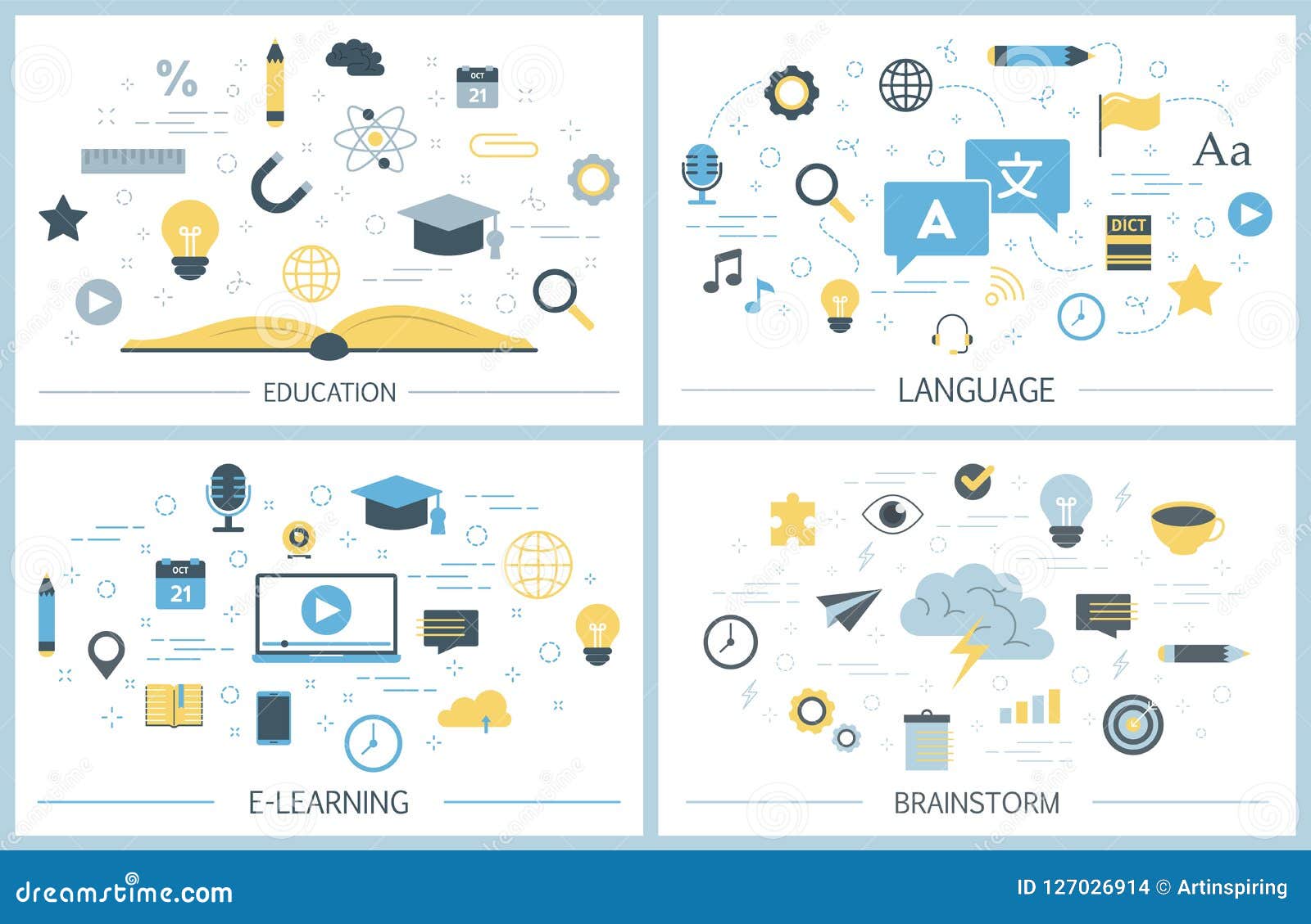 Education Illustration Set. Idea of Knowledge and Learning Stock Vector ...