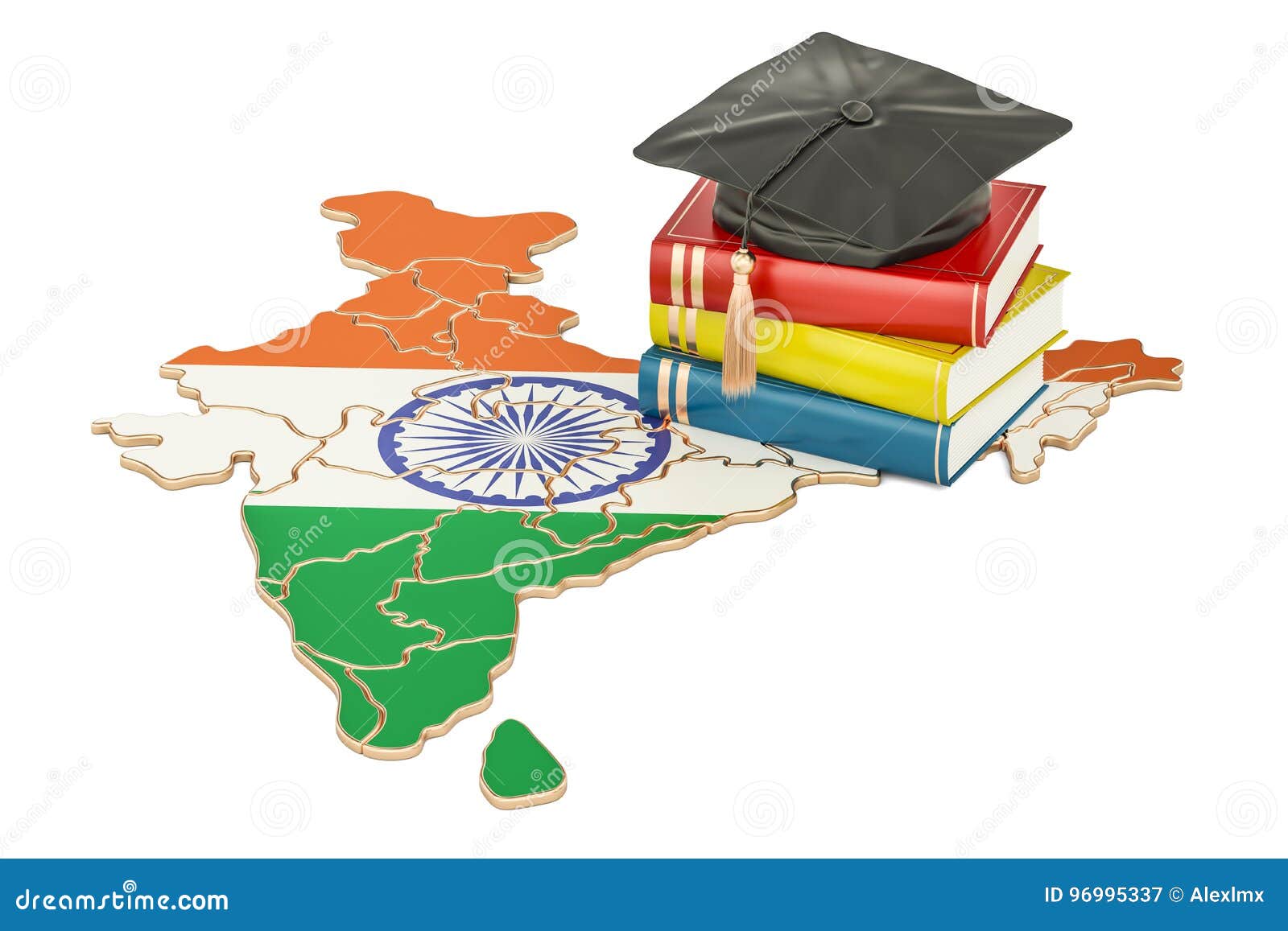 Education In India Concept. Indian Flag With Graduation Cap, 3D ...