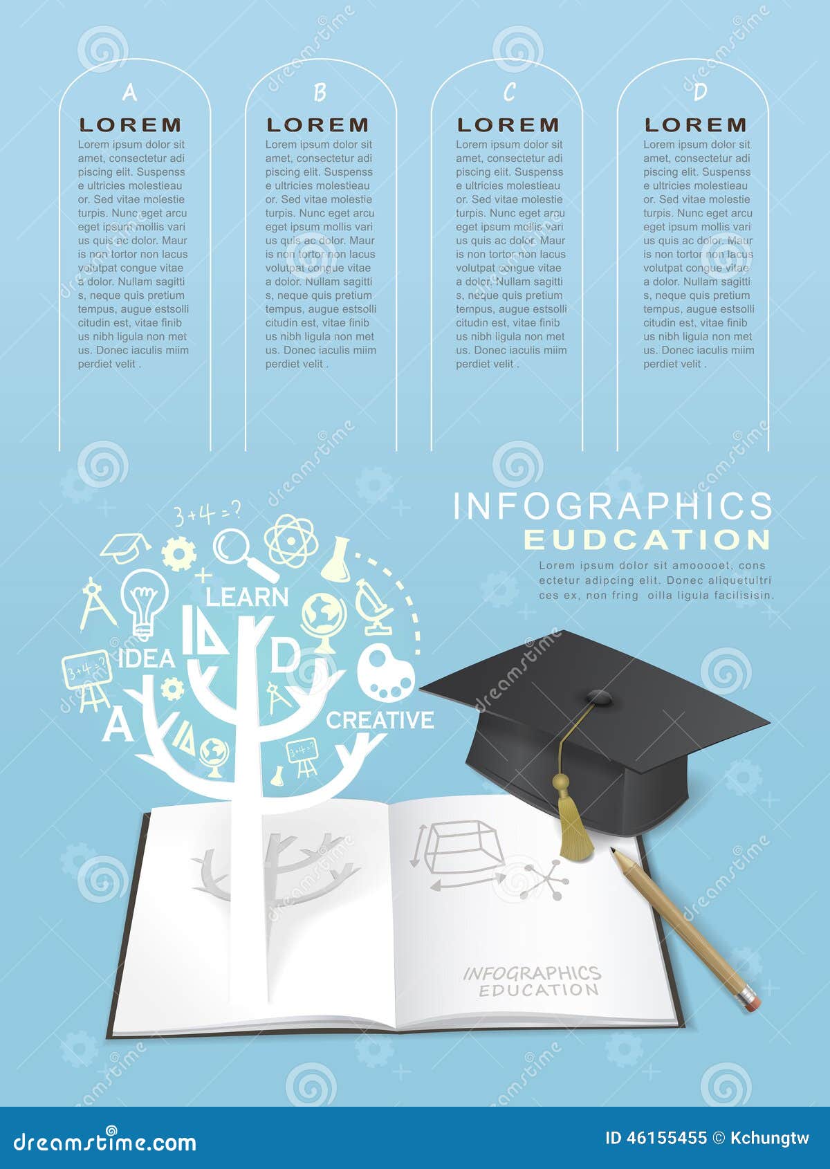 Education Infographic Design Elements with Book and Graduation C Stock ...