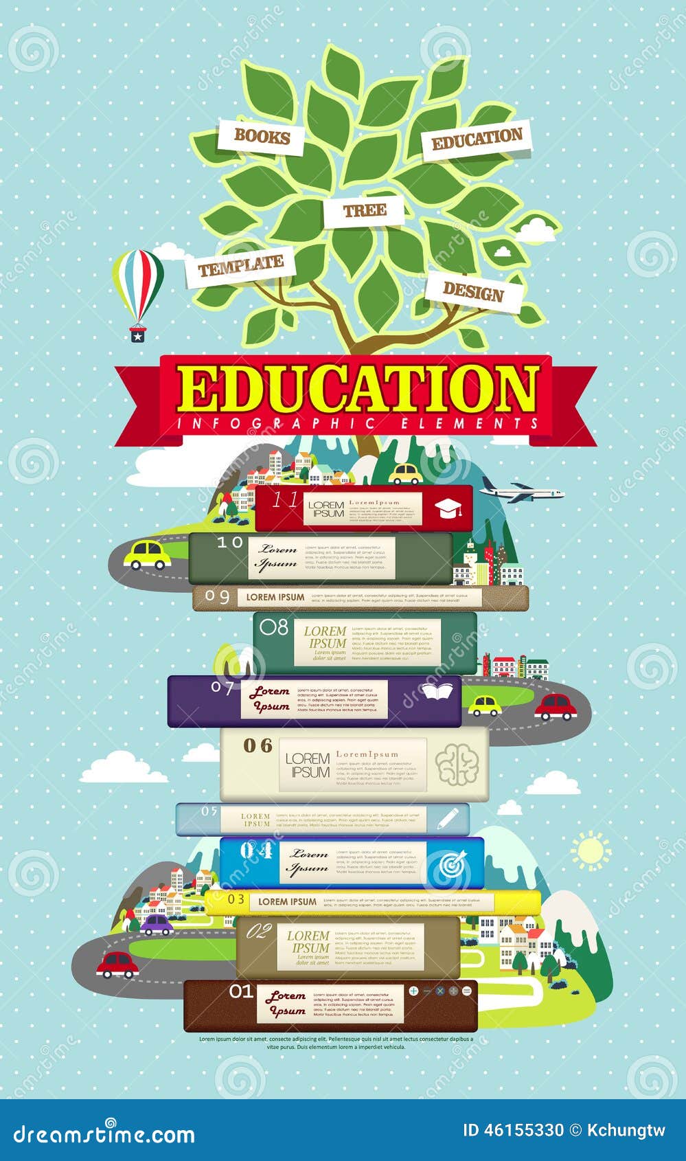 Education Infographic Design Elements with Tree and Books Stock Vector ...