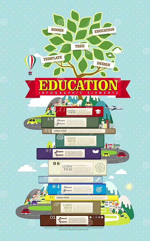 Education Infographic Design Elements with Tree and Books Stock Vector ...