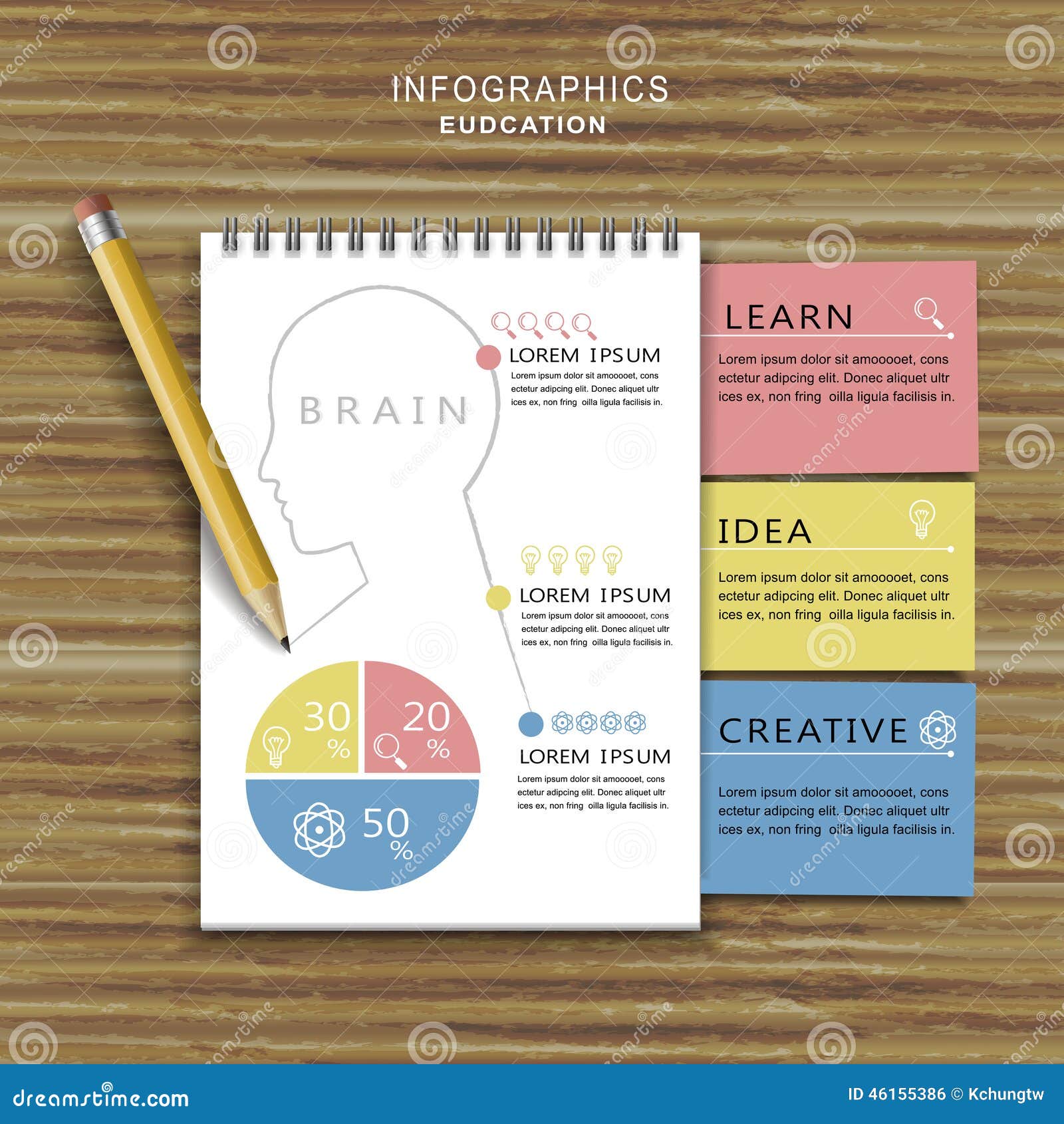 Education Infographic Design with Pencils and Notebooks Stock Vector ...