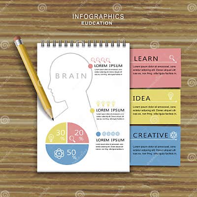 Education Infographic Design with Pencils and Notebooks Stock Vector ...