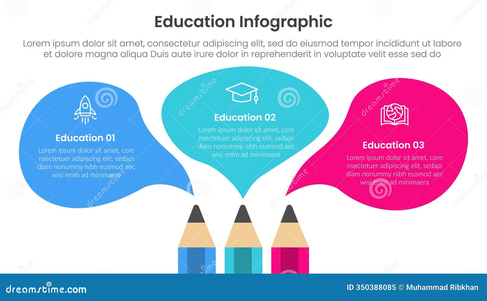 Education Infographic Template Banner with Pencil and Fluid Commentary ...