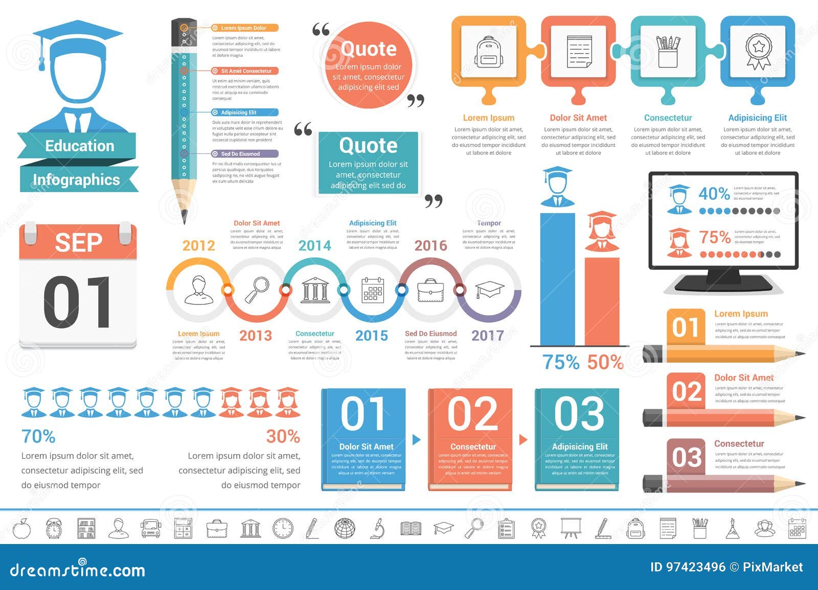 Qualification Infographics Linear Icons Collection Royalty-Free Stock ...