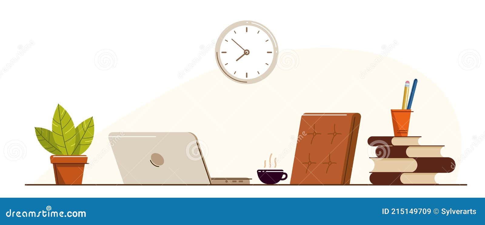 Education or Intellectual Work Concept Work Desk with Books Vector Flat ...