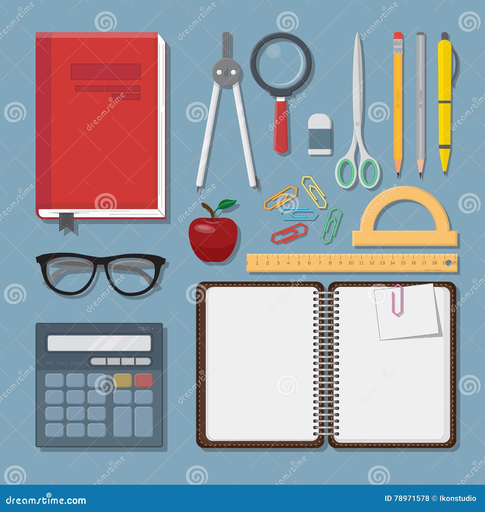 Education items set stock vector. Illustration of glass - 78971578