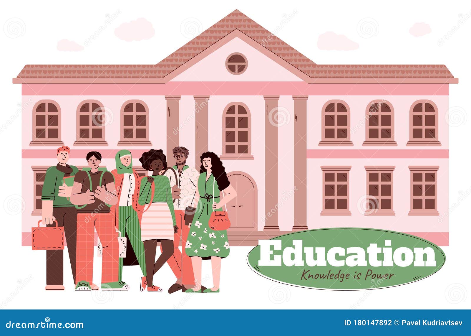 Education and Knowledge Banner with Students, Cartoon Vector ...