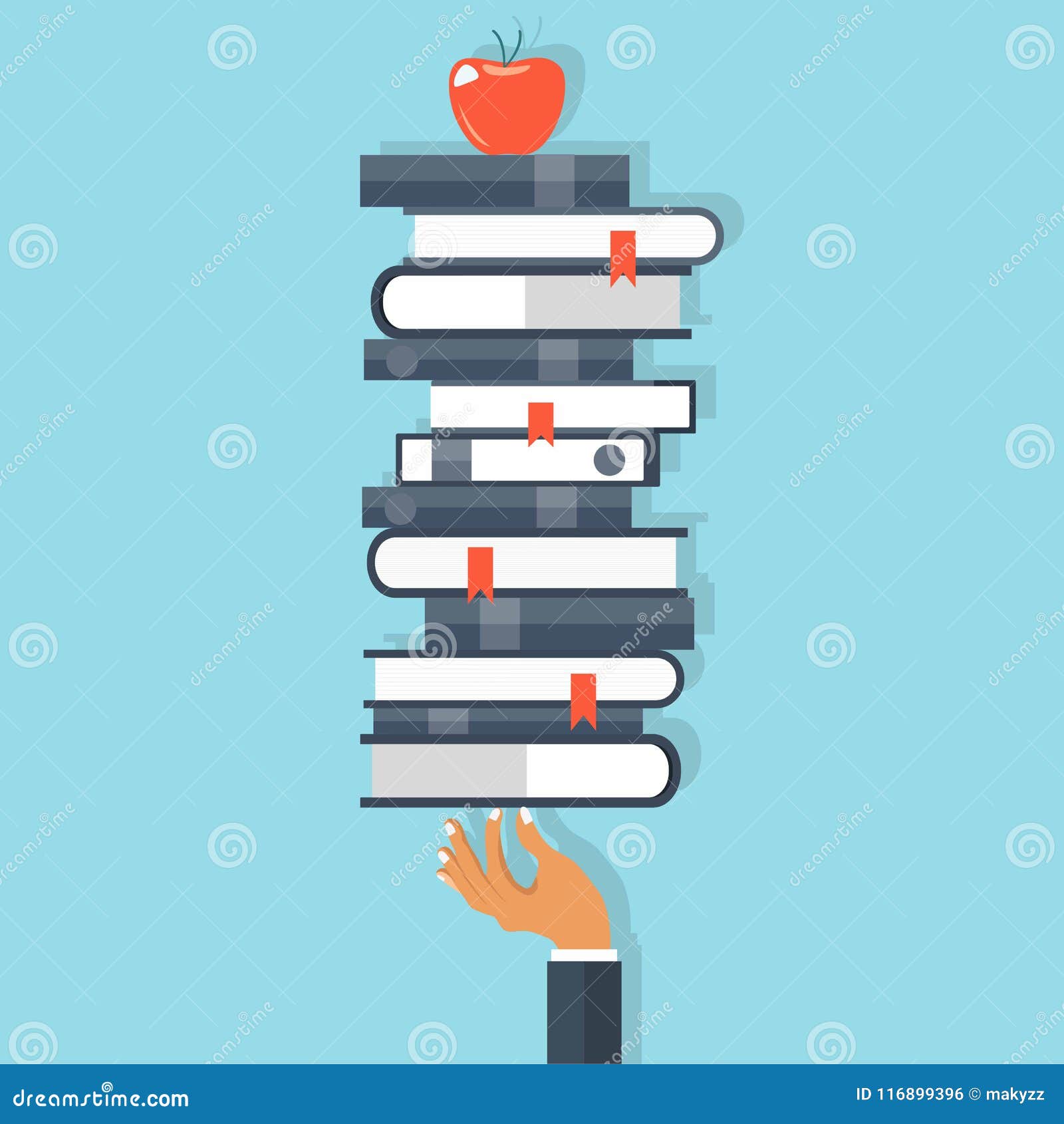 Education and Knowledge Concept. Hand Holding Bunch of Books with Apple ...