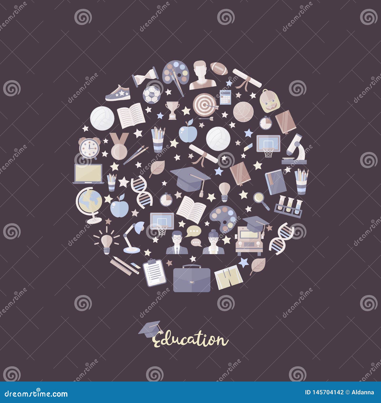 Education,knowledge Icon Set in Circle in Flat Style Stock Illustration ...