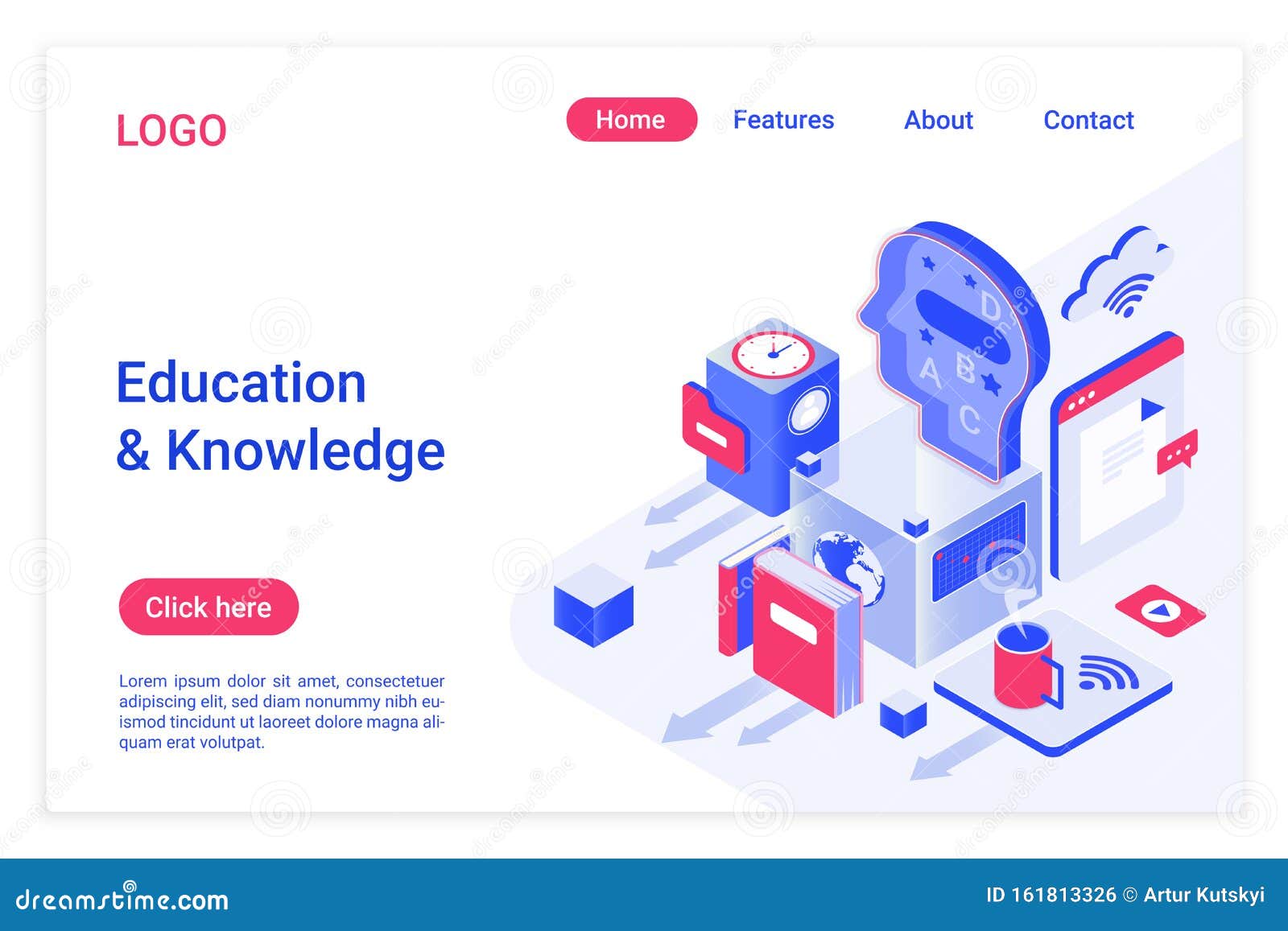 Education and Knowledge Isometric Landing Page Template. E-learning ...