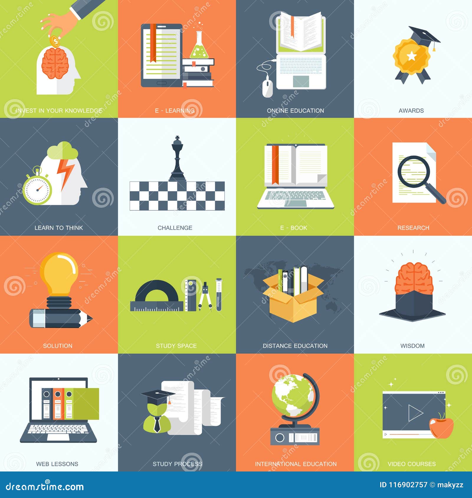 Education, Knowledge and Science Icon Set. Flat Vector Illustration ...