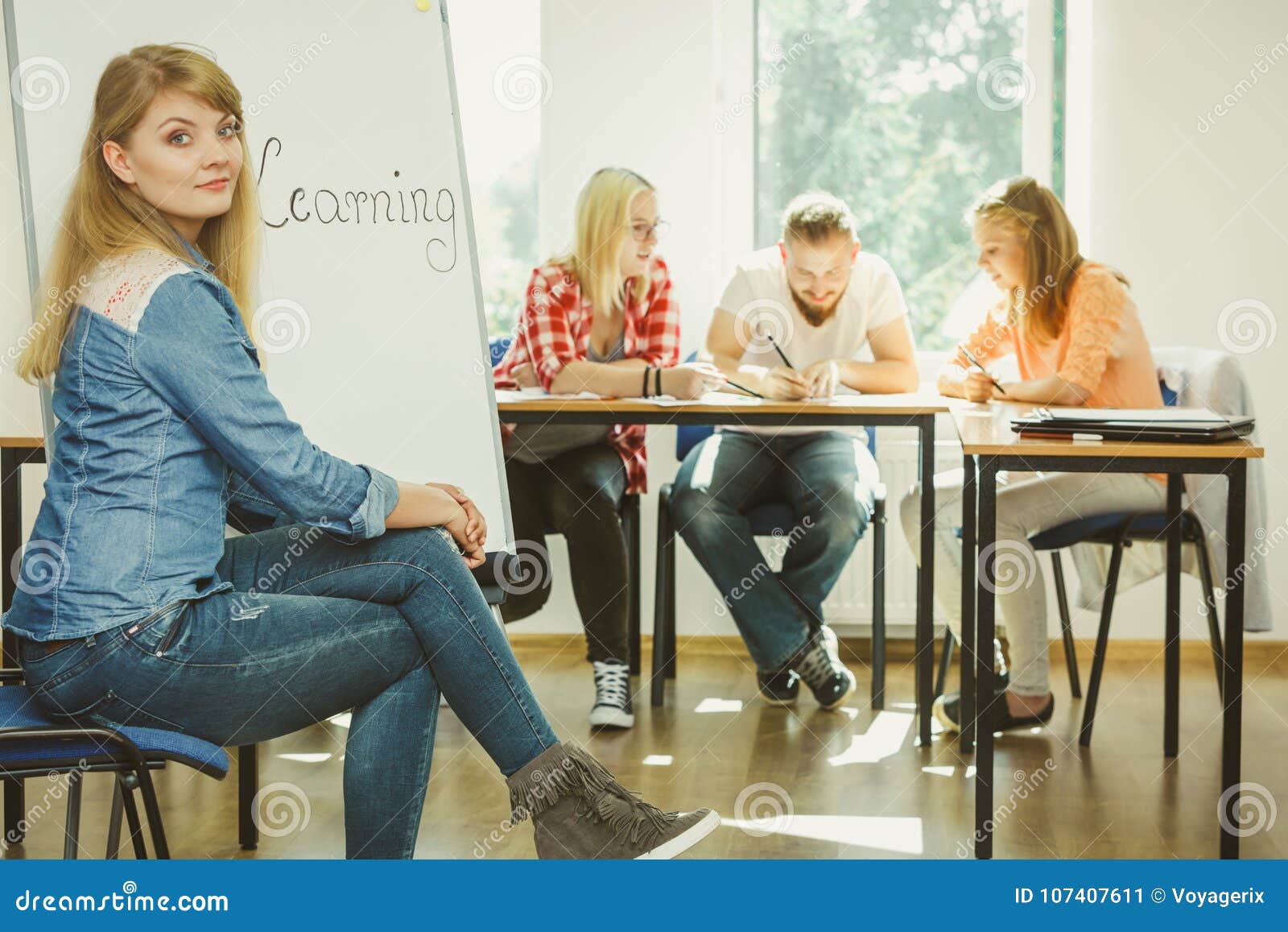 Student Girl Writting Learning Word on Whiteboard Stock Image - Image ...