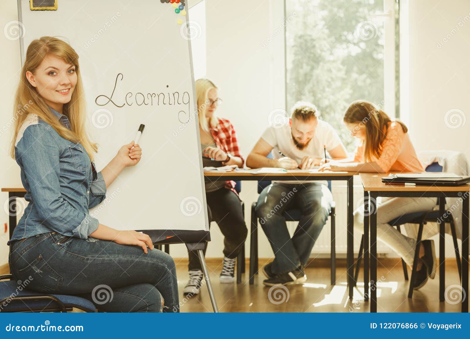 Student Girl Writting Learning Word on Whiteboard Stock Photo - Image ...