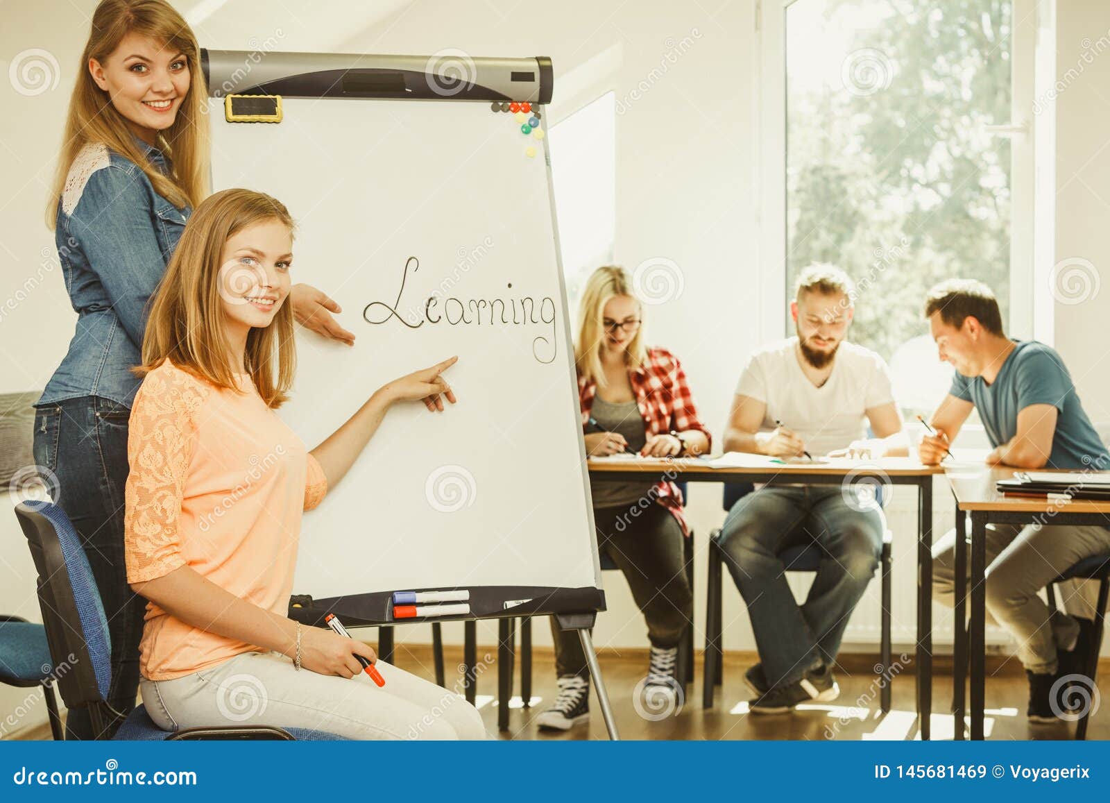 Student Girl Writting Learning Word on Whiteboard Stock Image - Image ...
