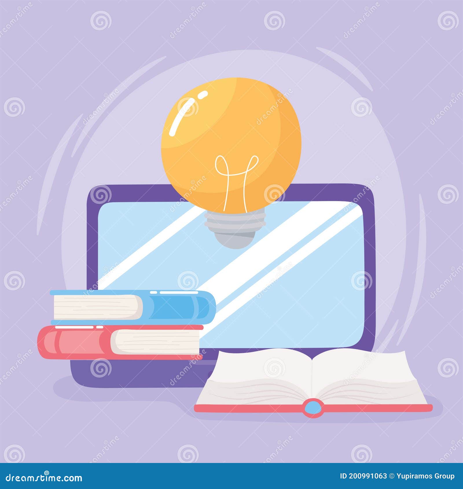 Education Laptop Books Creativity School Elementary Cartoon Icon Stock ...