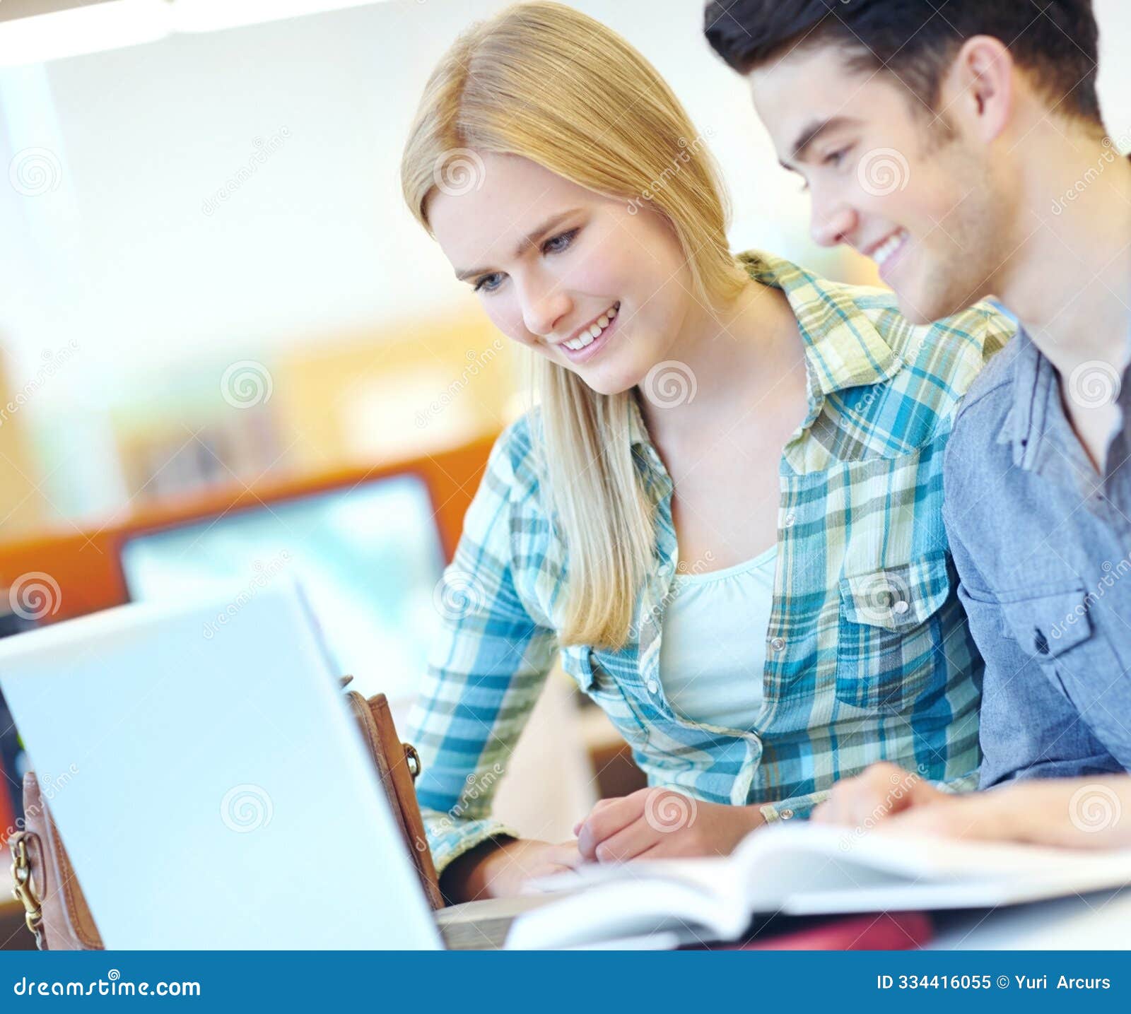 Education, Laptop and Study with Happy Students in Library at College ...