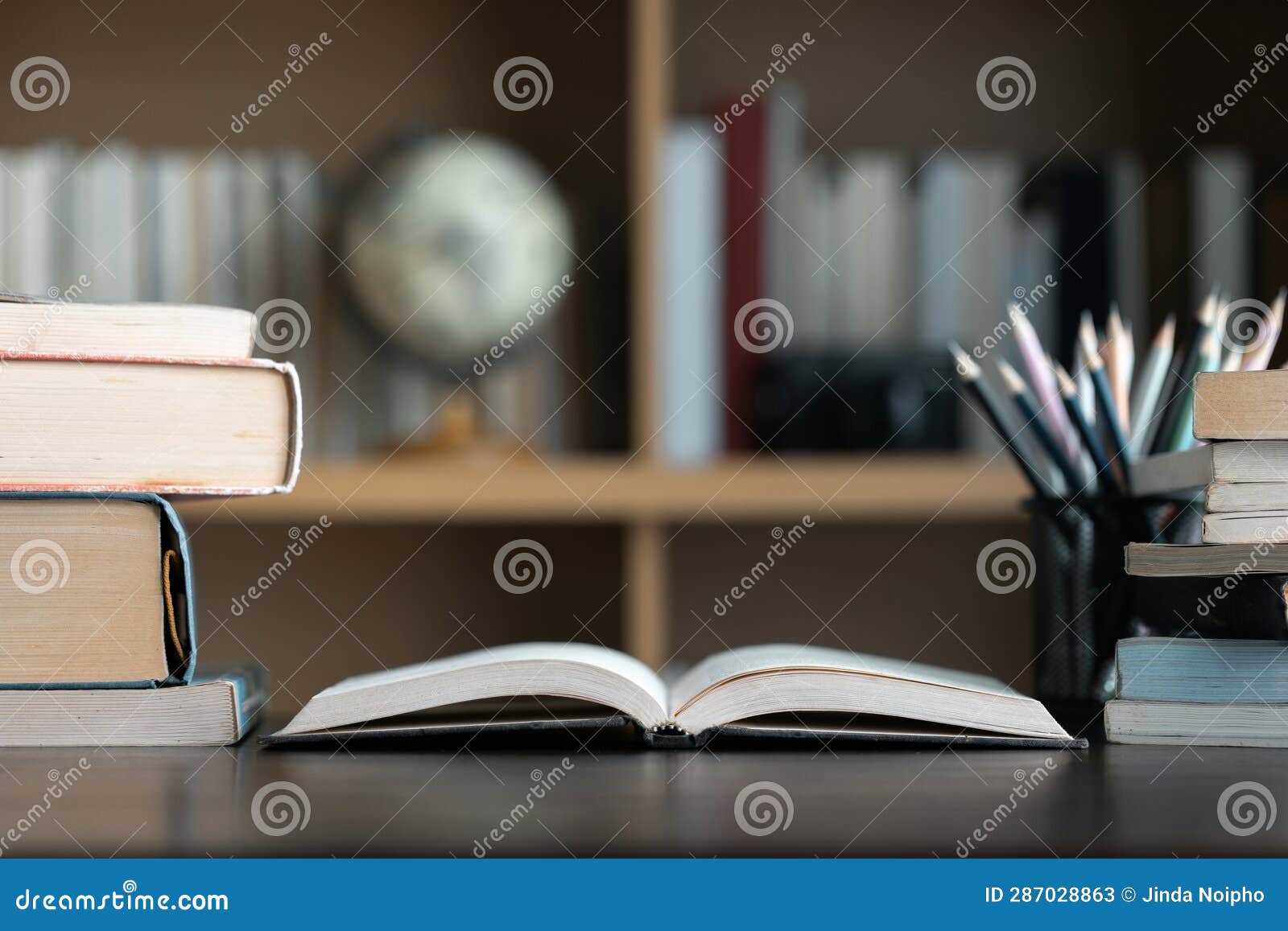 Education Learning Concept. Book in Library with Old Open Textbook ...