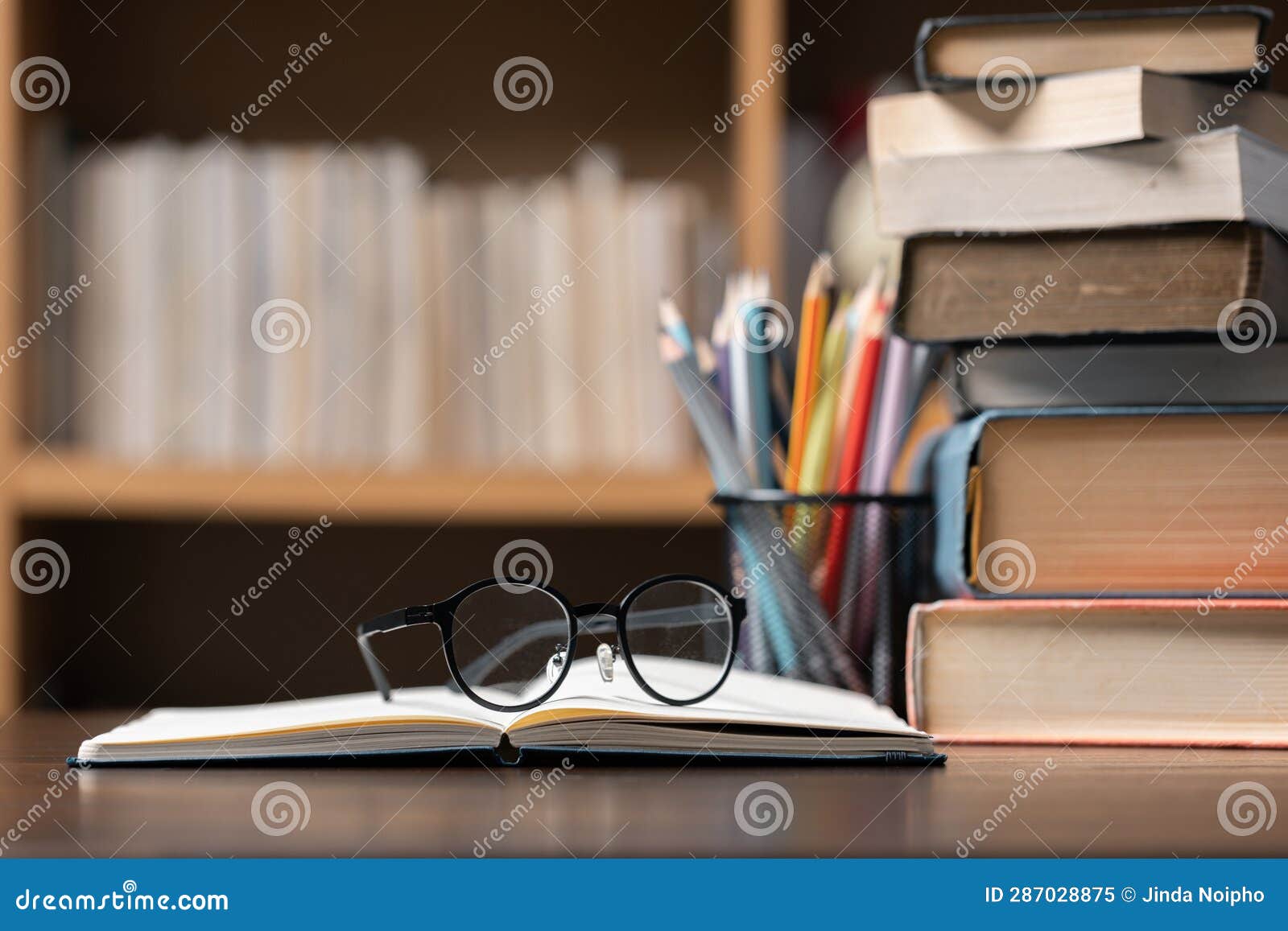 Education Learning Concept. Book in Library with Old Open Textbook ...