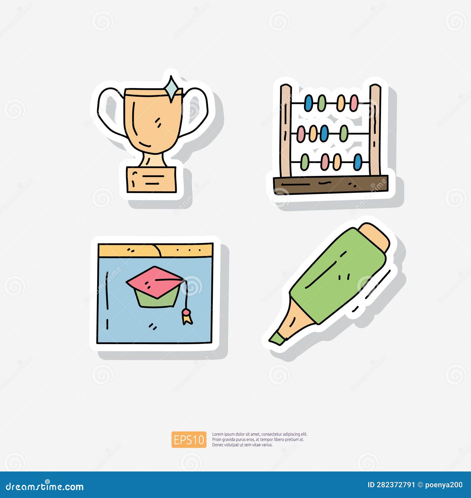 Education and Learning Doodle Icon Set. E-learning or Online School and ...