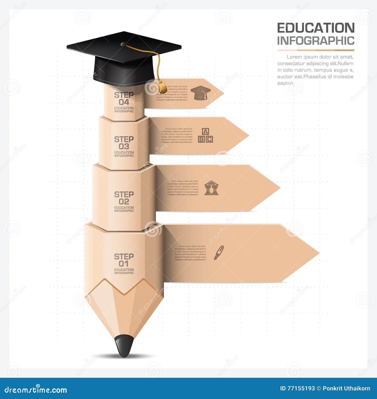 Education and Learning Infographic with Step of Pencil Element Stock ...
