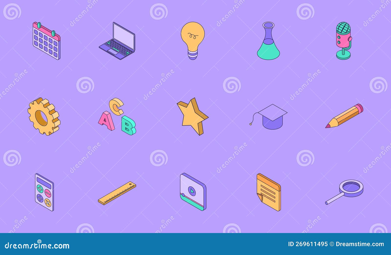 Education & Learning Isometric Icons Set. Vector Pictogram of Flat ...
