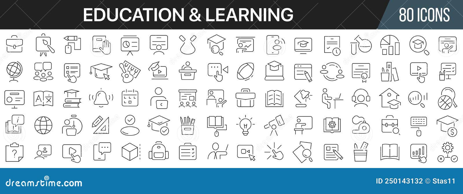 Education and Learning Line Icons Collection. Big UI Icon Set in a Flat ...