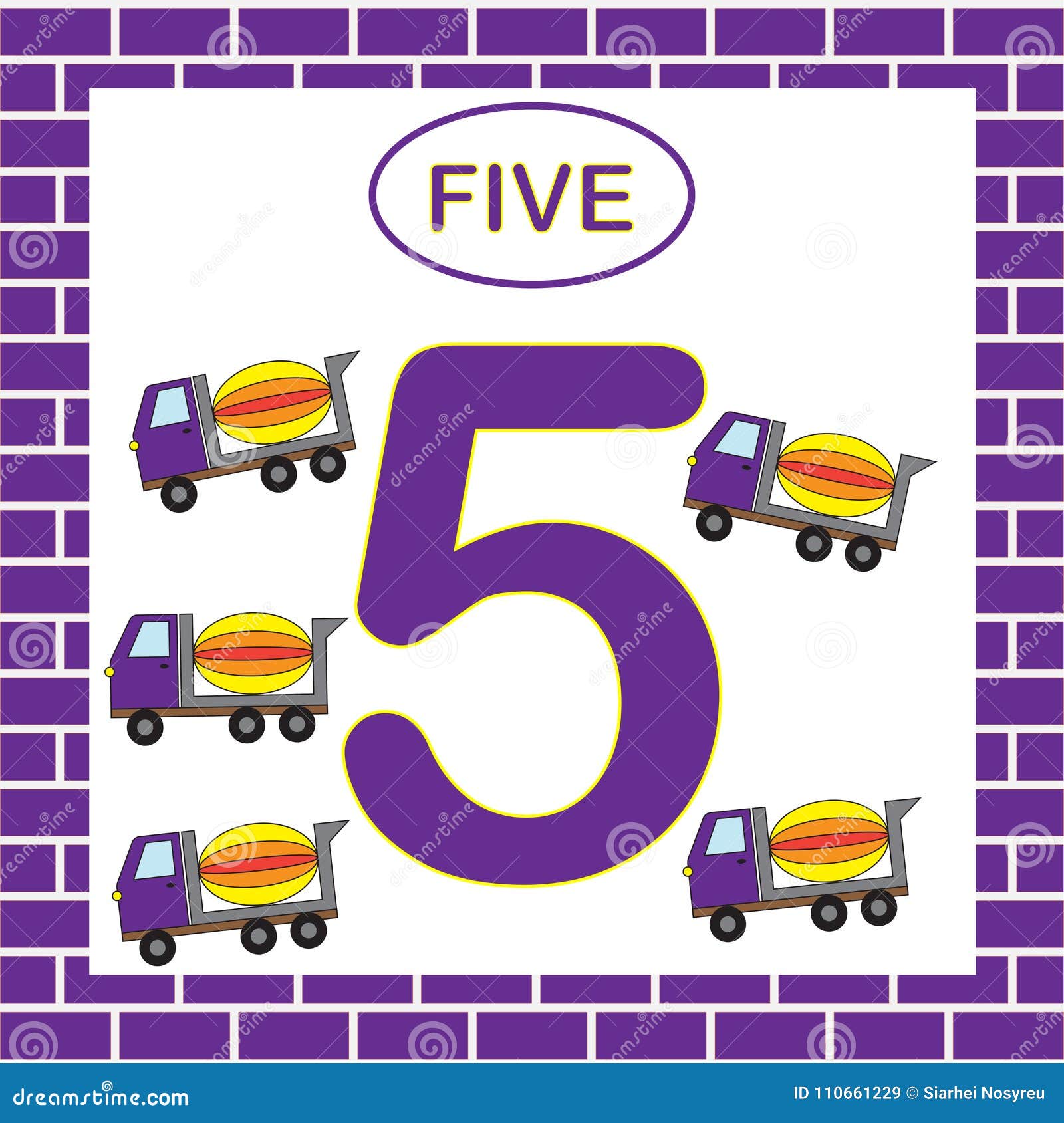 Education. Learning Numbers with Transport. Number 5 Five, Cement Mixer ...